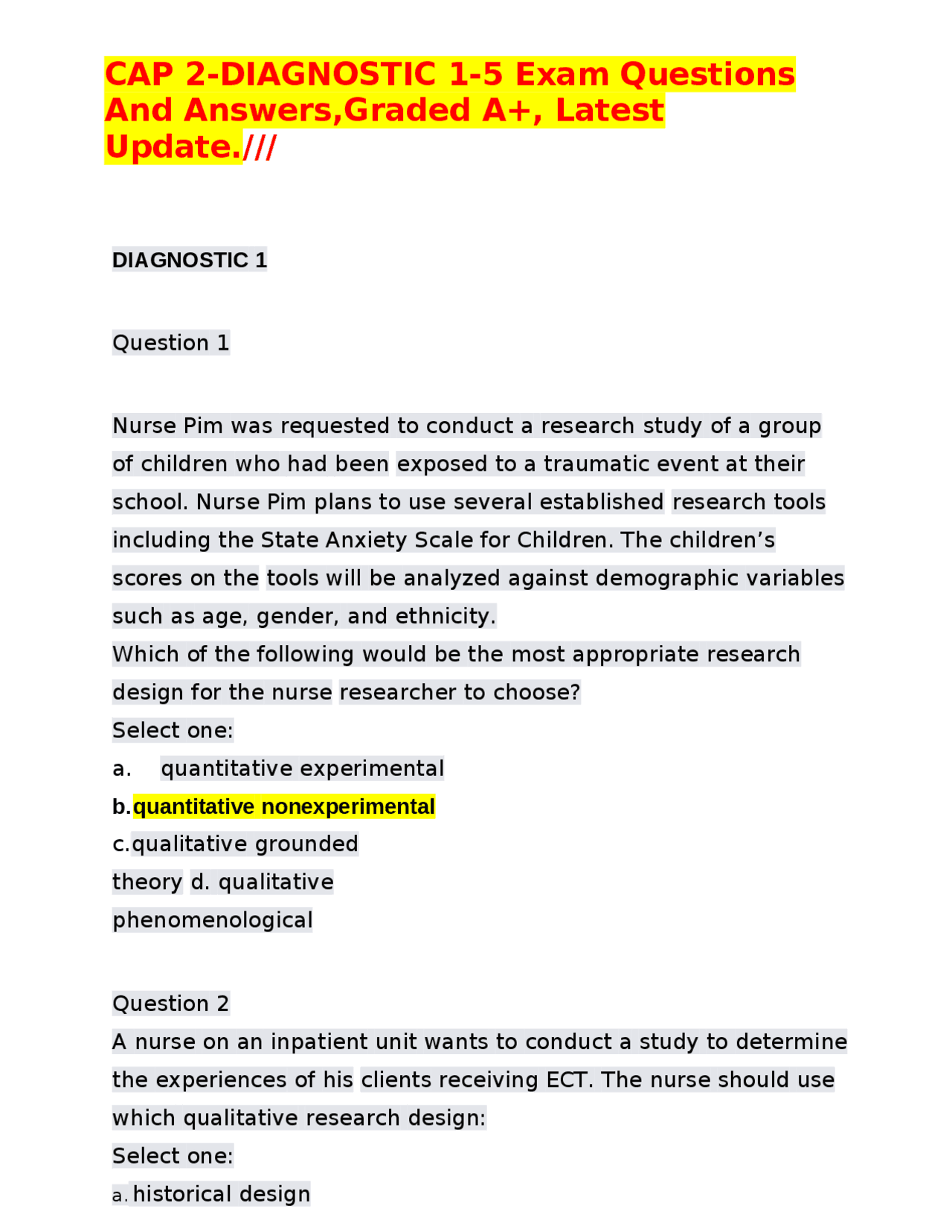 CAP 2-DIAGNOSTIC 1-5 Exam Questions And Answers,Graded A+, Latest ...