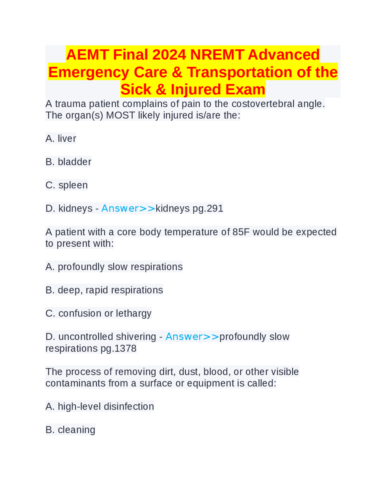 AEMT Final 2024 NREMT Advanced Emergency Care & Transportation of the ...