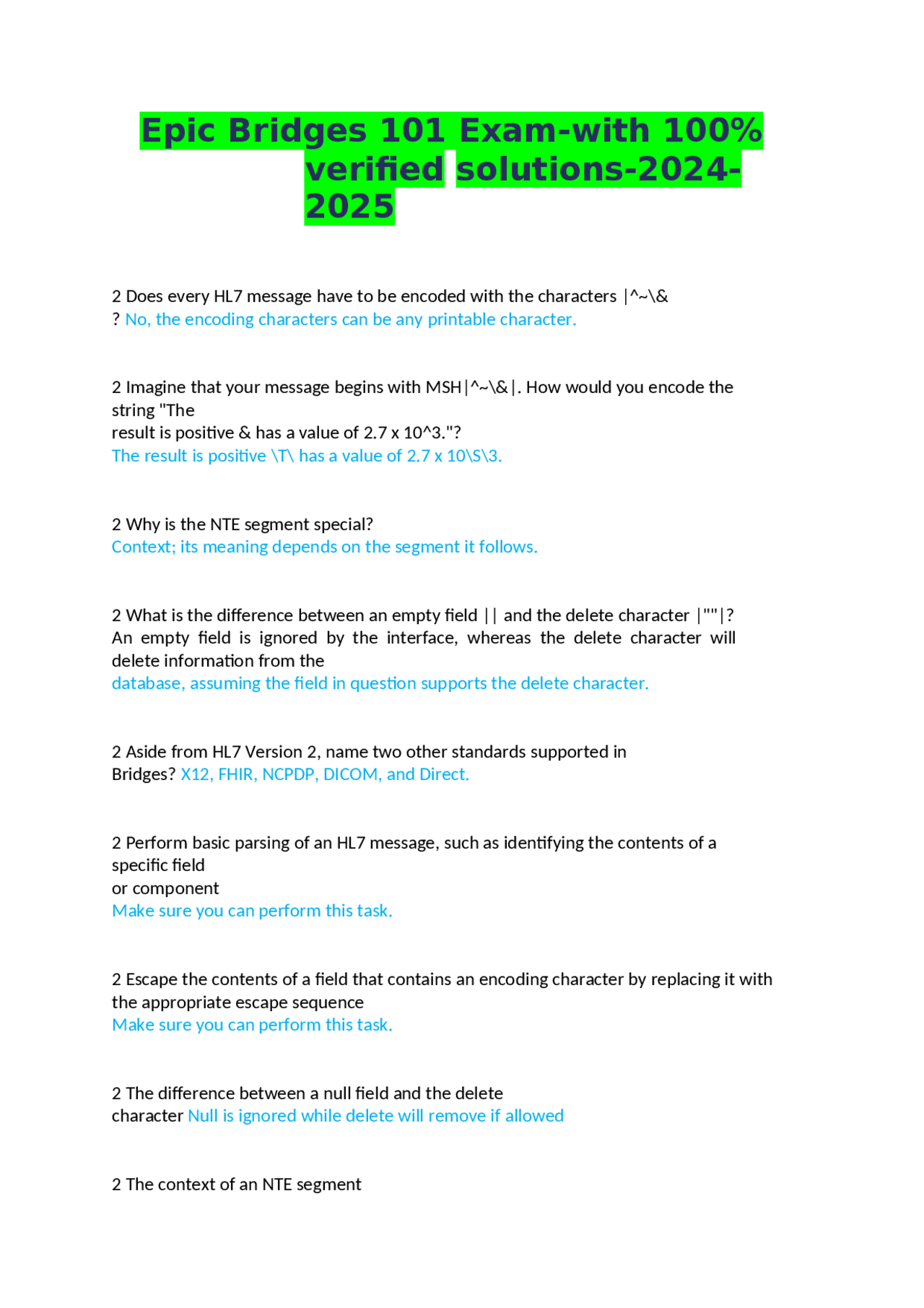 Epic Bridges 101 Exam-with 100% verified solutions-2024-2025.docx | Exams Advanced Education ...