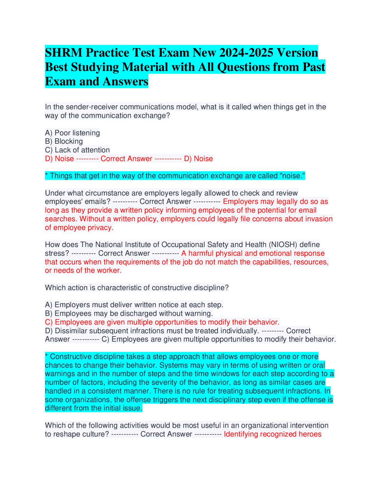 SHRM Practice Test Exam New 2024-2025 Version Best Studying Material ...