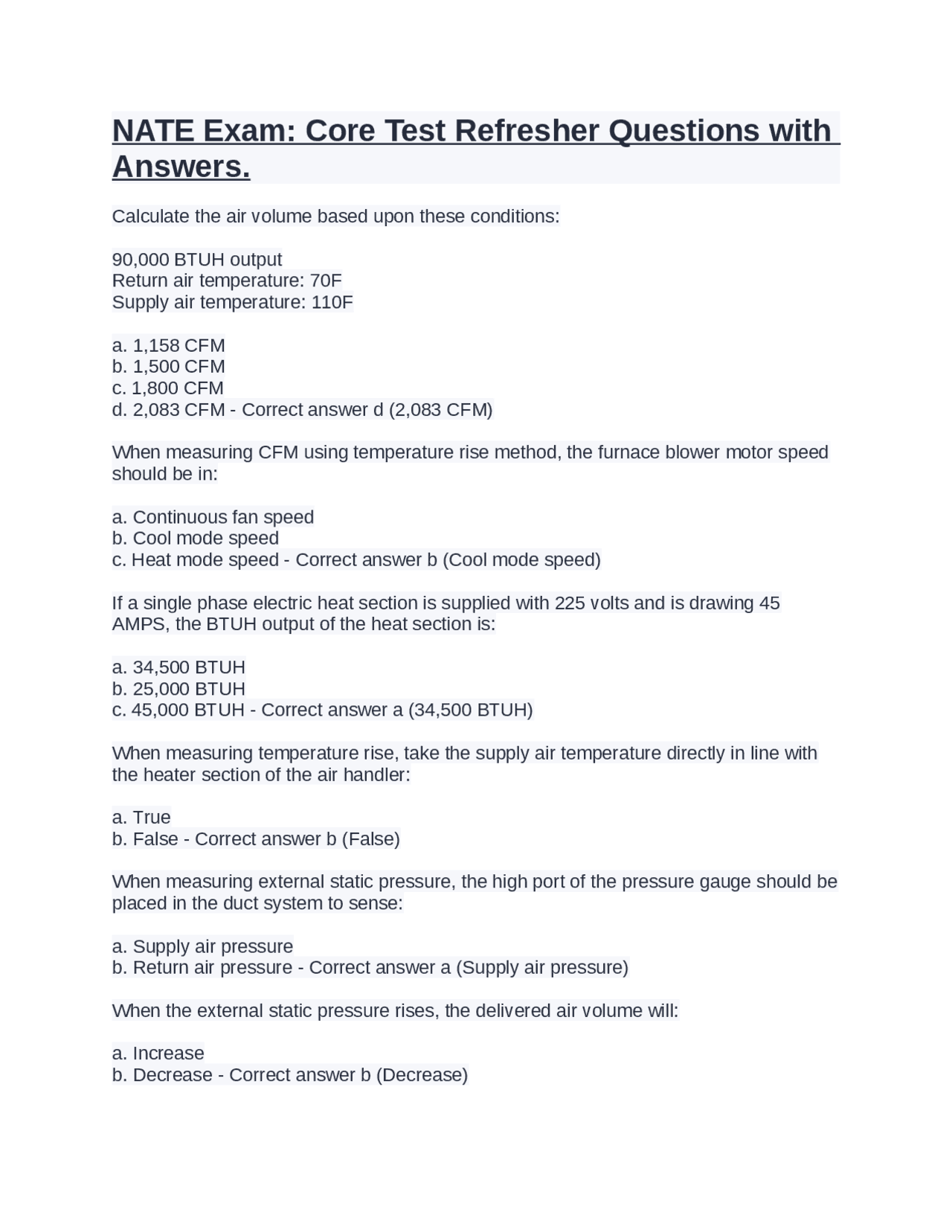 NATE Exam: Core Test Refresher Questions with Answers. | Exams ...