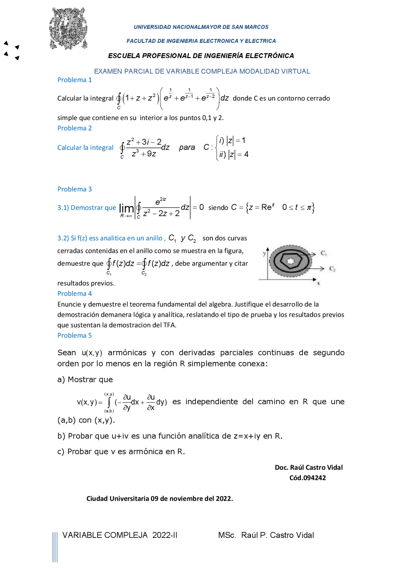 Examen Parcial de Variable compleja | Exámenes selectividad de Ecuaciones Diferenciales y ...