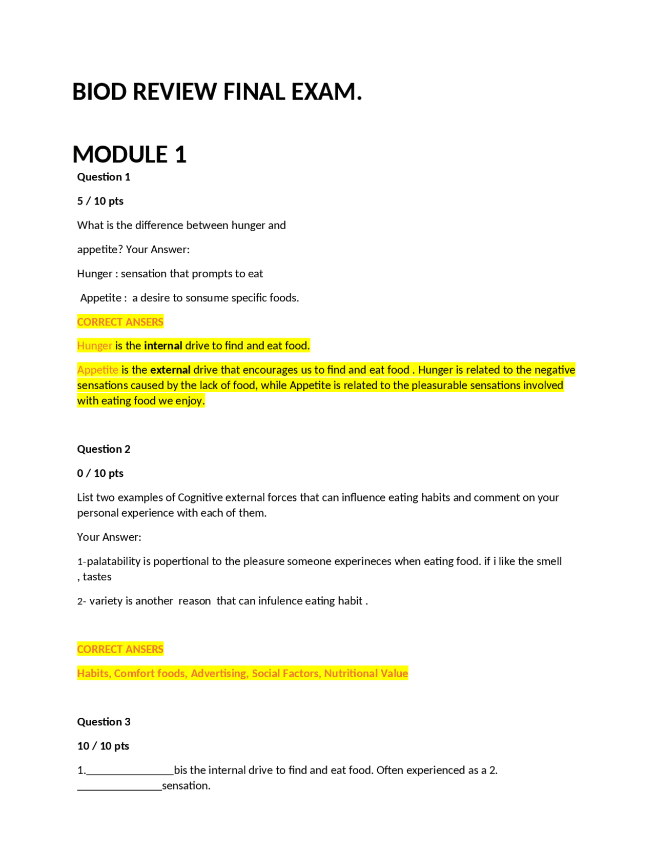 BIOD REVIEW FINAL EXAM. | Exams Nutrition | Docsity