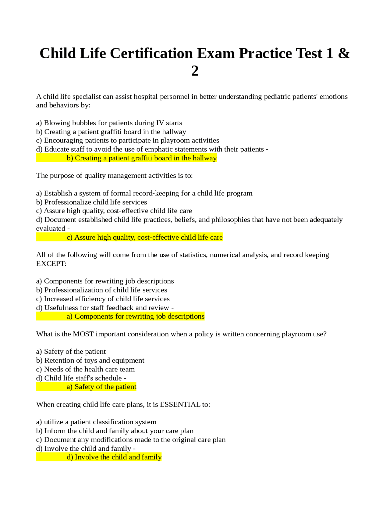 Child Life Certification Exam Practice Test 1 & 2. | Exams Psychology ...