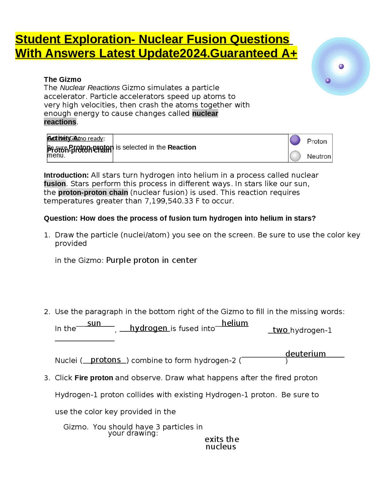 Student Exploration- Nuclear Fusion Questions With Answers Latest ...