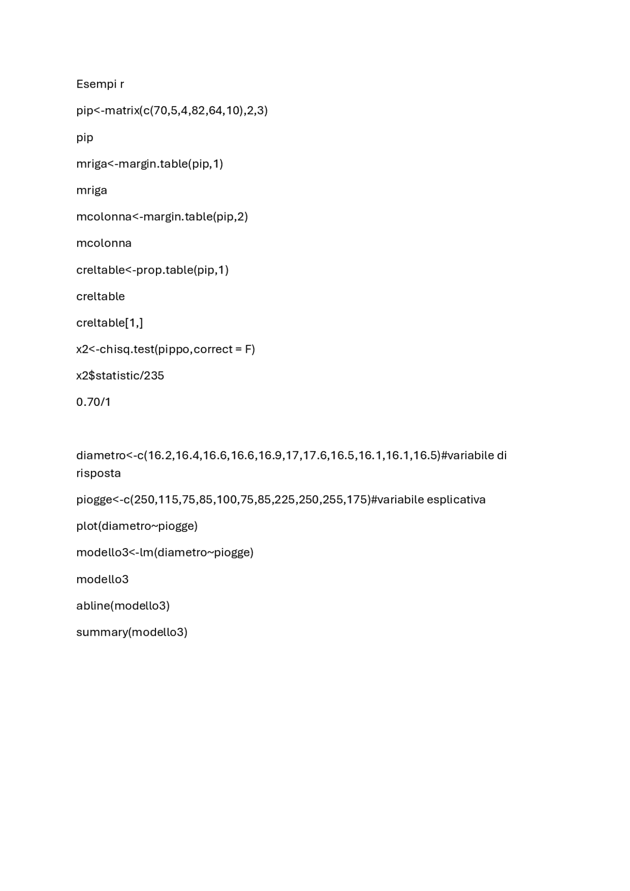 esempio di un esercizio su rstudio | Esercizi di Statistica | Docsity