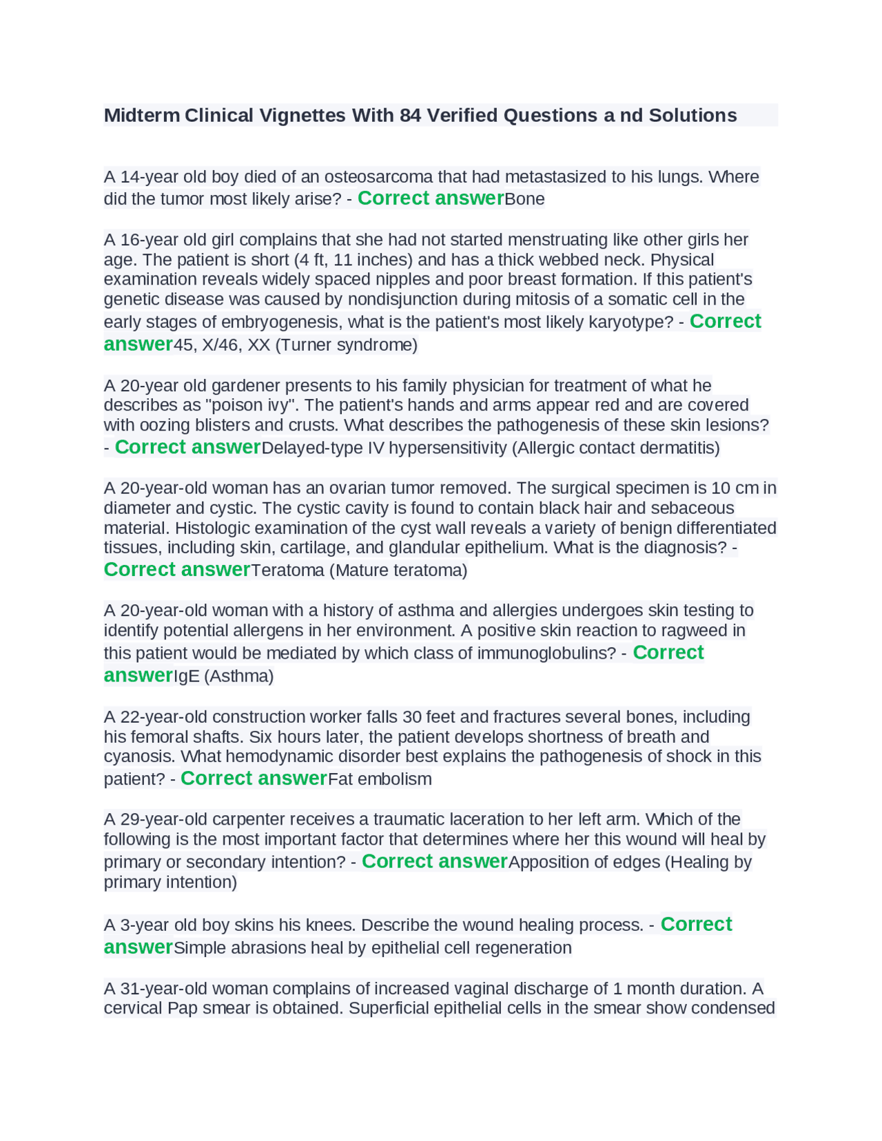 Midterm Clinical Vignettes With 84 Verified Questions a nd Solutions ...