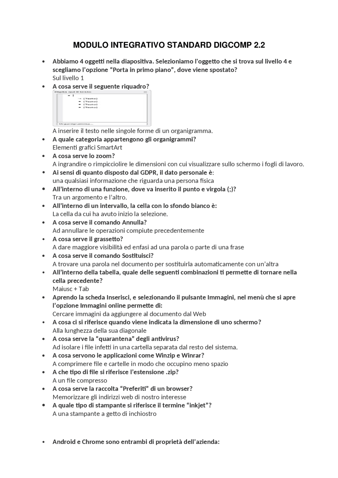 EIPASS-Esame integrativo Standard DigComp 2.2 | Prove d'esame di Informatica | Docsity