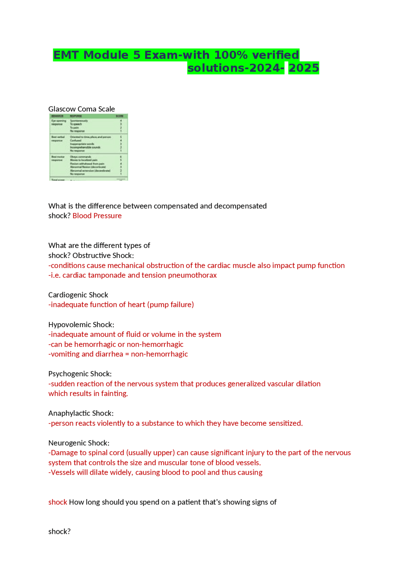 EMT Module 5 Exam-with 100% verified solutions-2024- 2025.docx | Exams ...