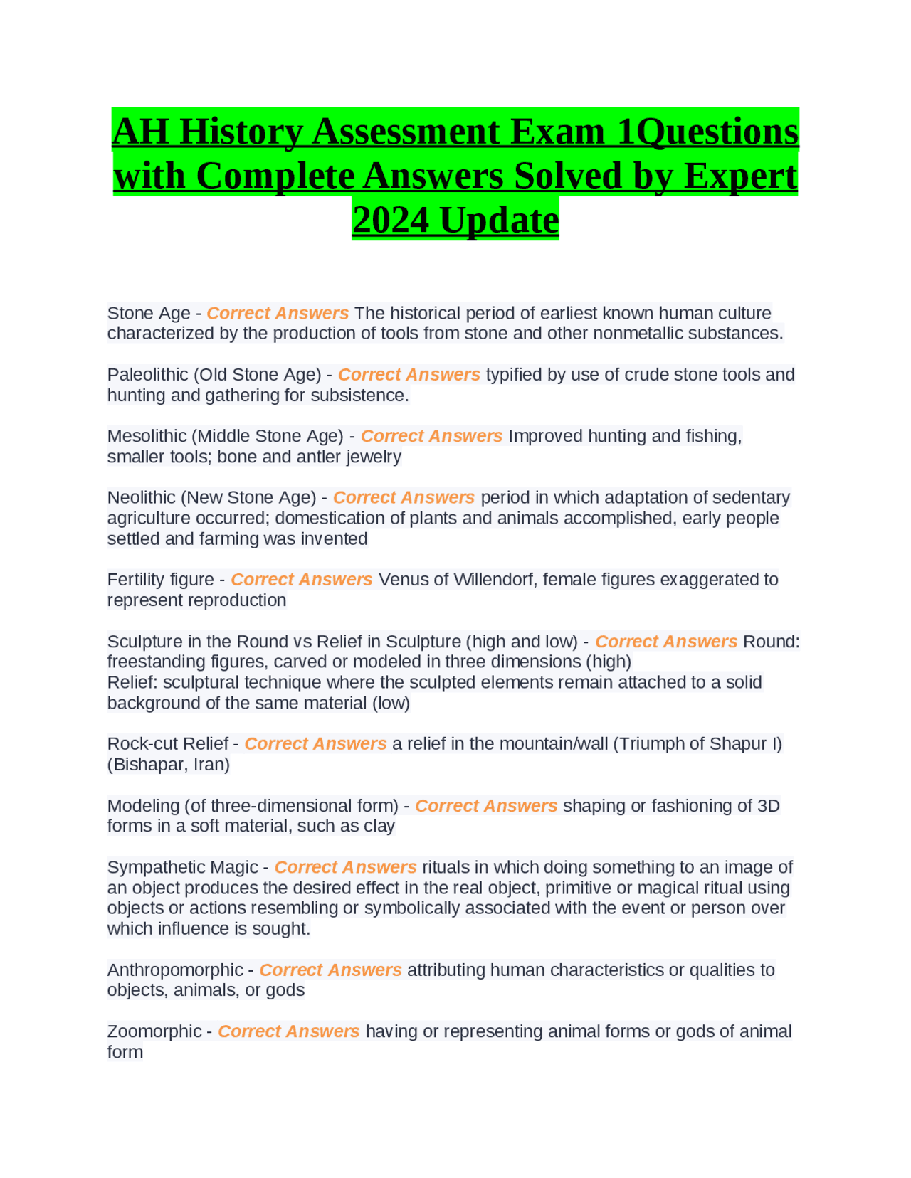 AH History Assessment Exam 1Questions with Complete Answers Solved by ...