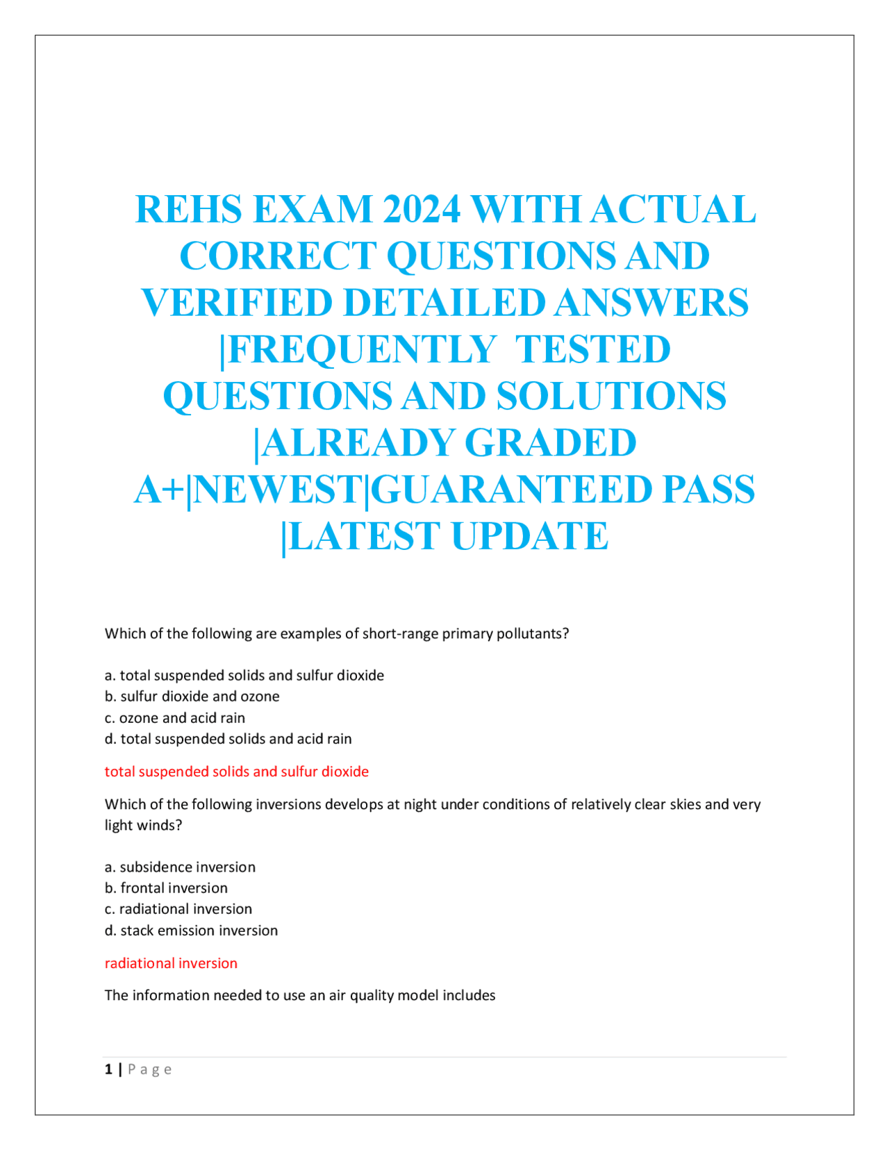REHS EXAM 2024 WITH ACTUAL CORRECT QUESTIONS AND VERIFIED DETAILED ...