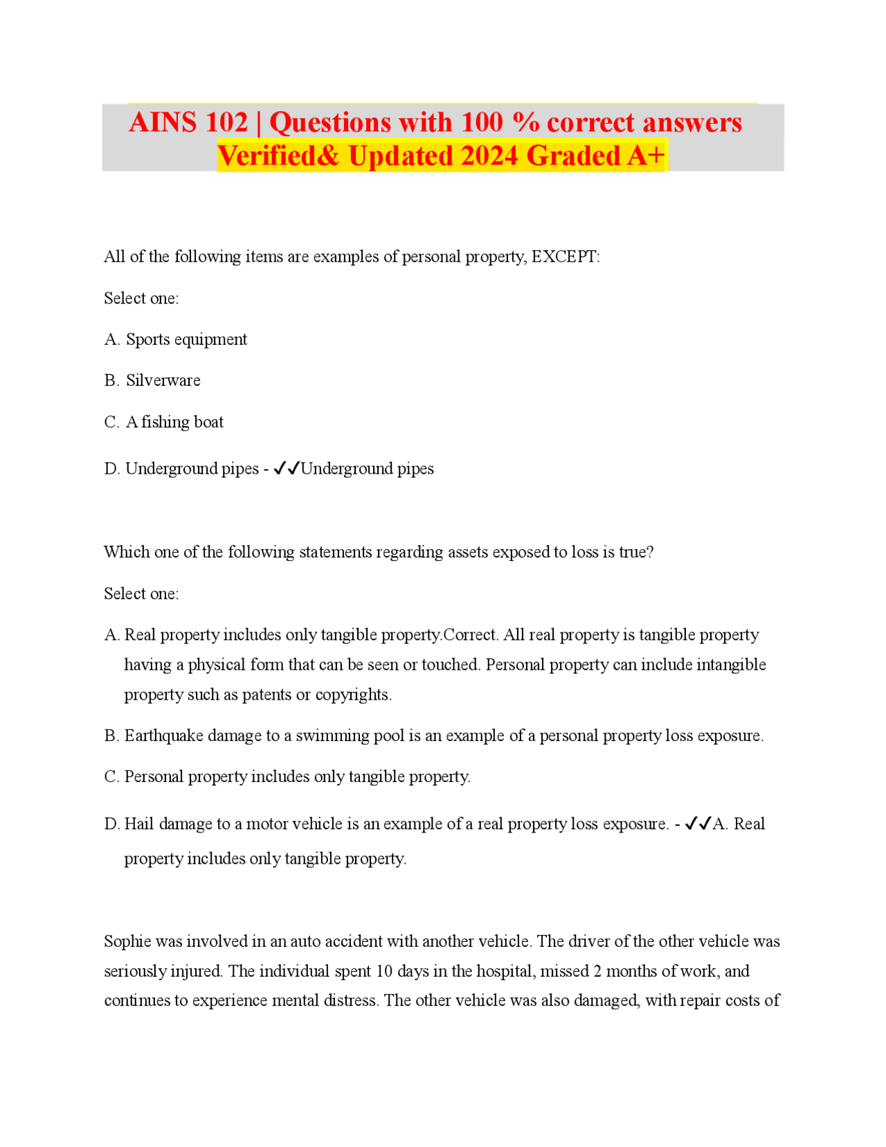 AINS 102 Questions with 100 correct answers Verified_ Updated 2024 ...
