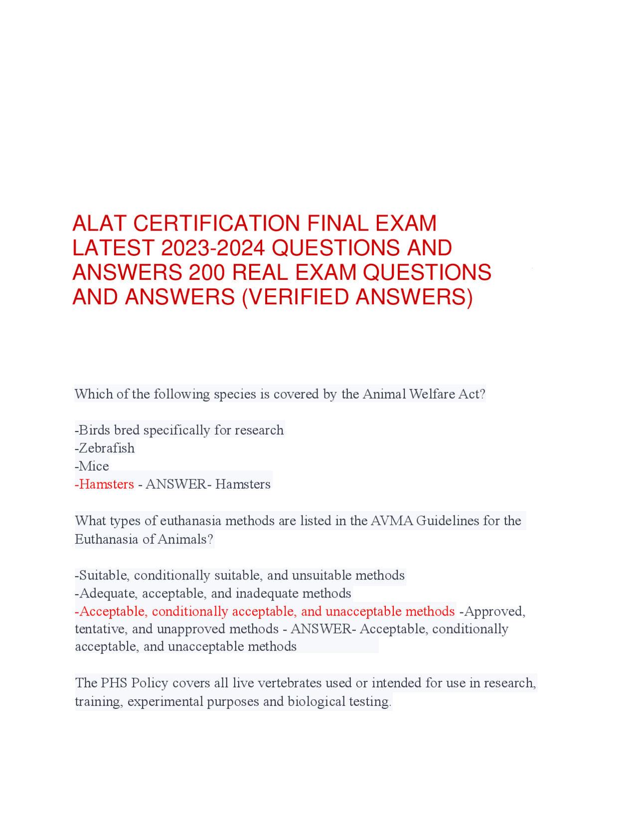 ALAT CERTIFICATION FINAL EXAM LATEST UPDATED VERSION 2024-2025 COMPLETE ...