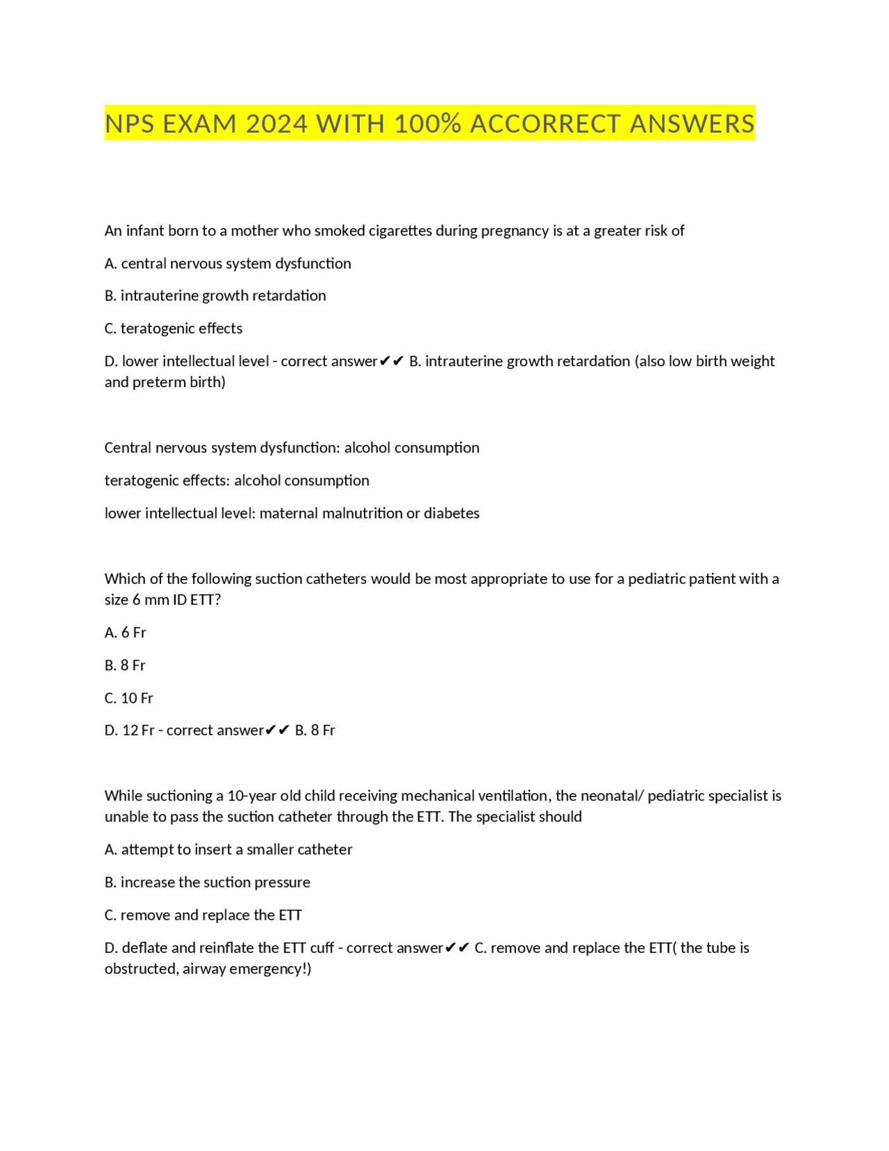 NPS EXAM 2024 WITH 100% ACCORRECT ANSWERS | Exams Nursing | Docsity