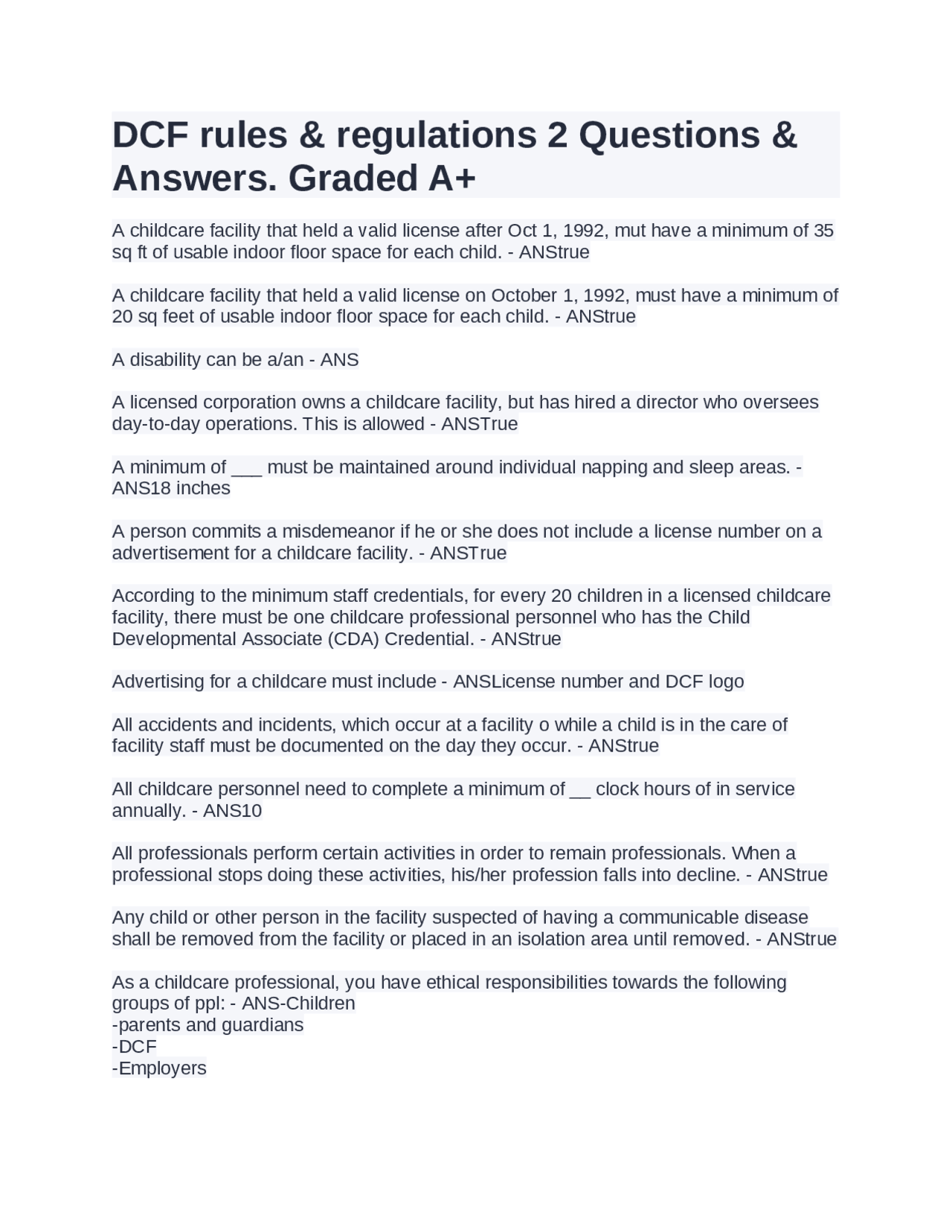 DCF Rules and Regulations for Childcare Facilities in Florida | Exams ...