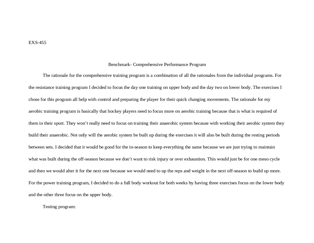 EXS-455 Benchmark- Comprehensive Performance Program The | Lecture ...