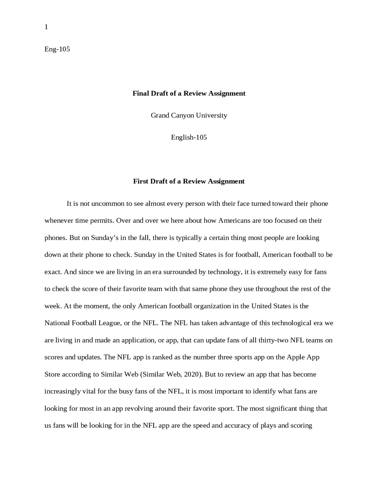 Eng-105 Final Draft of a Review Assignment Grand Canyon Un | Lecture ...