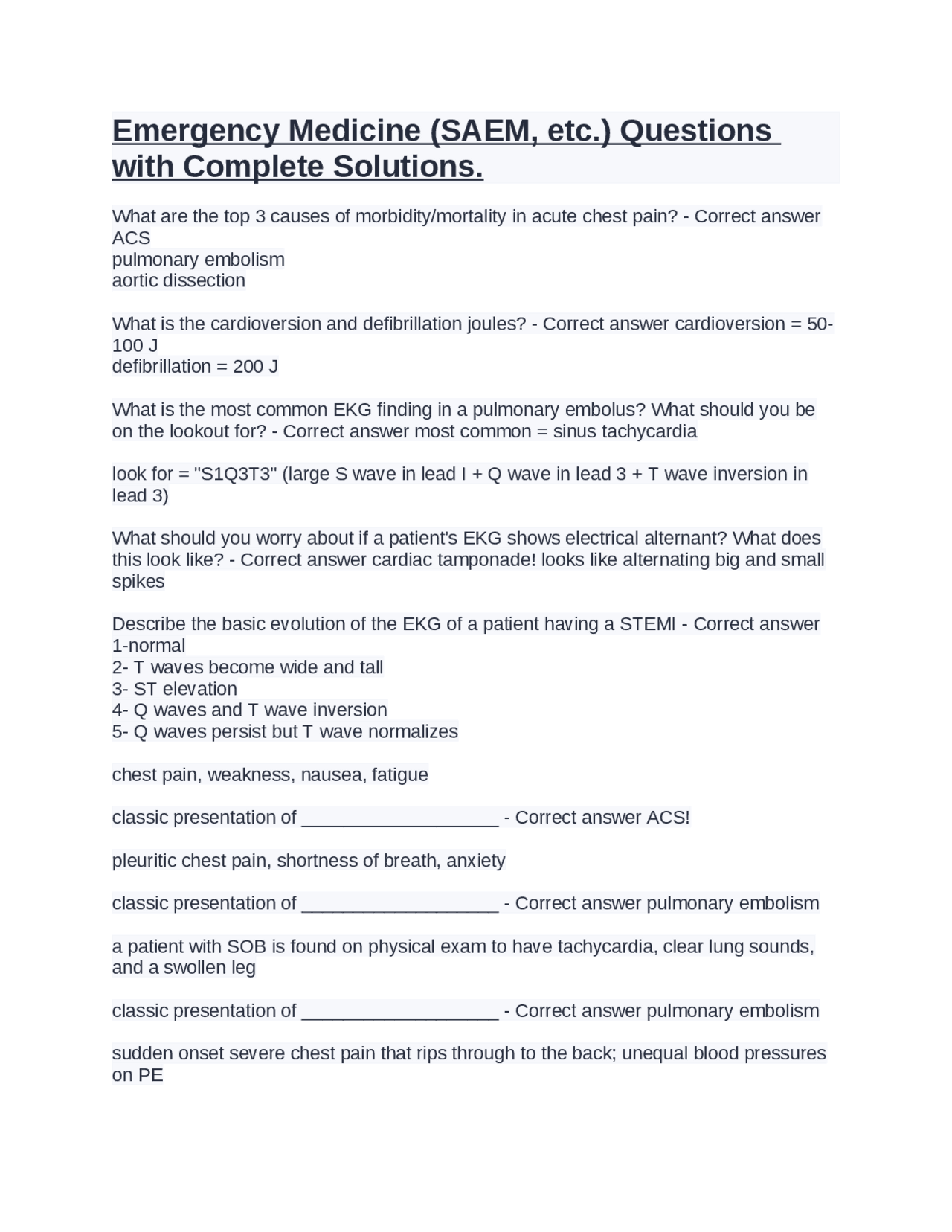 Emergency Medicine (SAEM, etc.) Questions with Complete Solutions ...