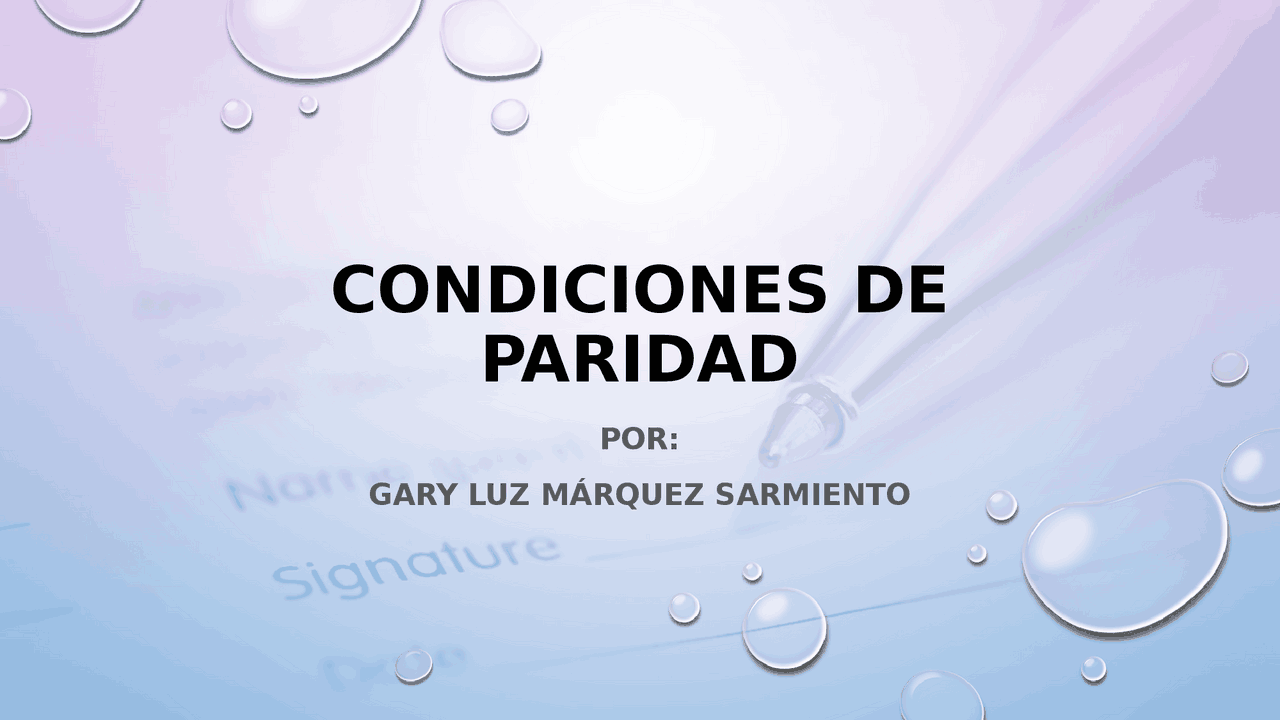 Condiciones de Paridad | Diapositivas de Economía | Docsity