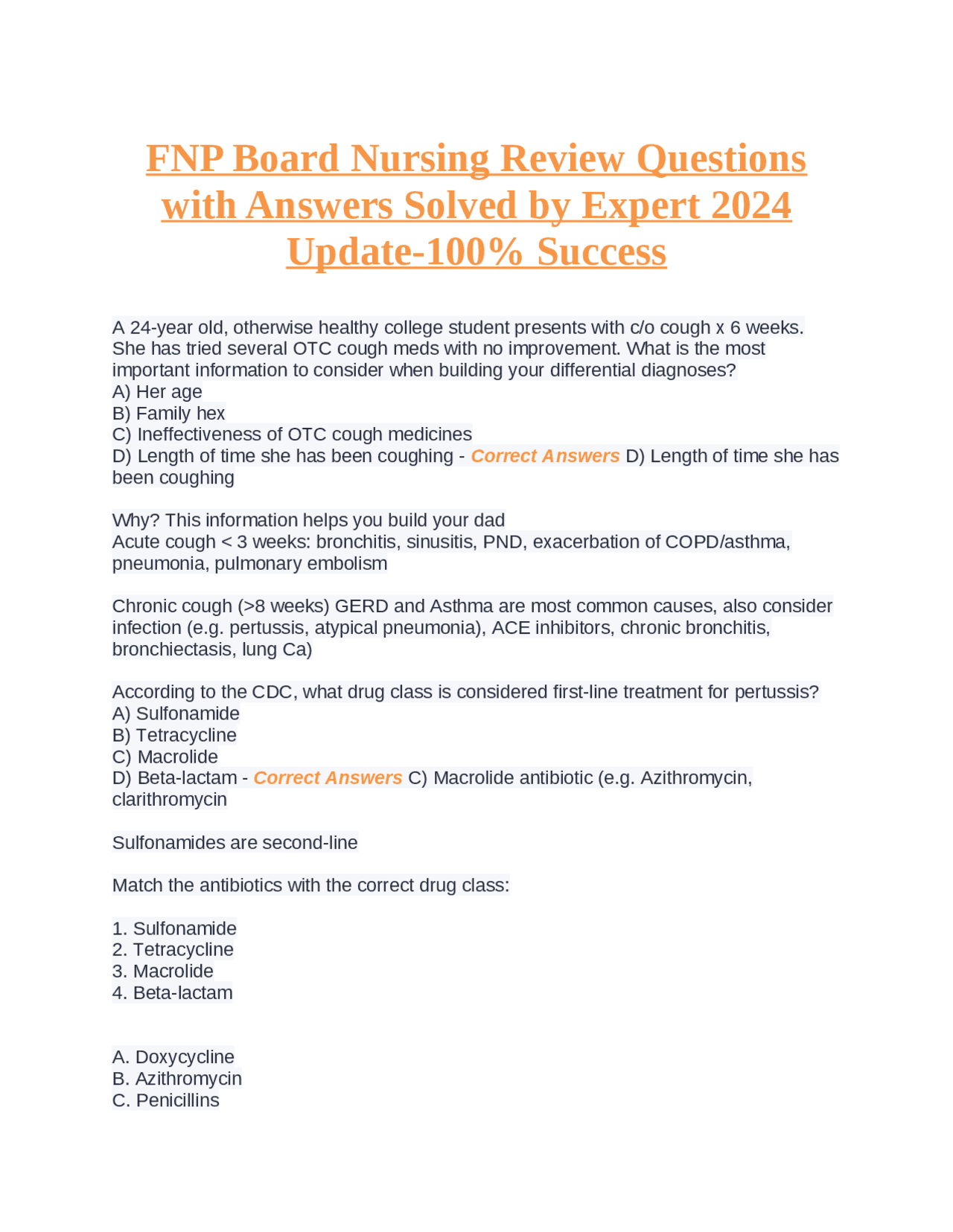 FNP Board Nursing Review Questions with Answers Solved by Expert 2024 ...