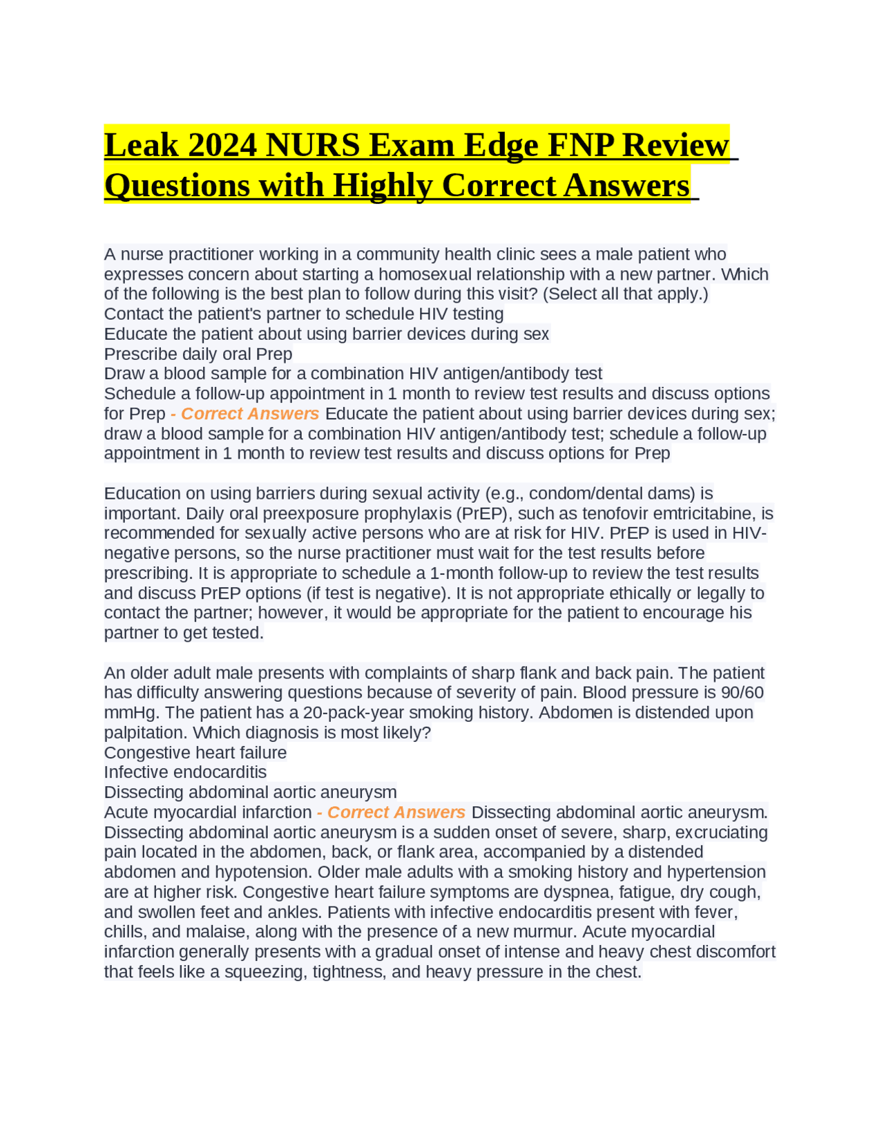 Leak 2024 NURS Exam Edge FNP Review Questions with Highly Correct ...