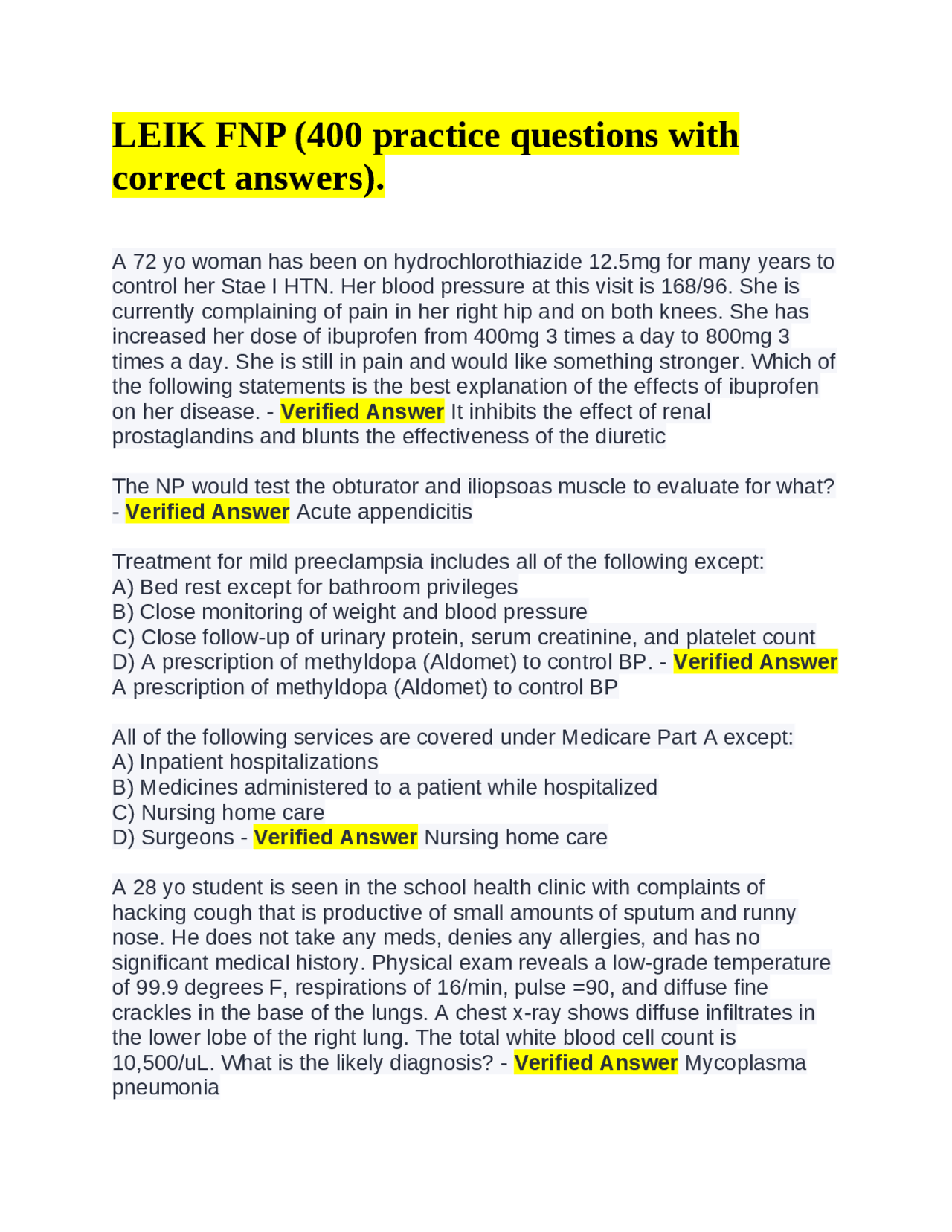 LEIK FNP (400 practice questions with correct answers). | Exams Nursing ...