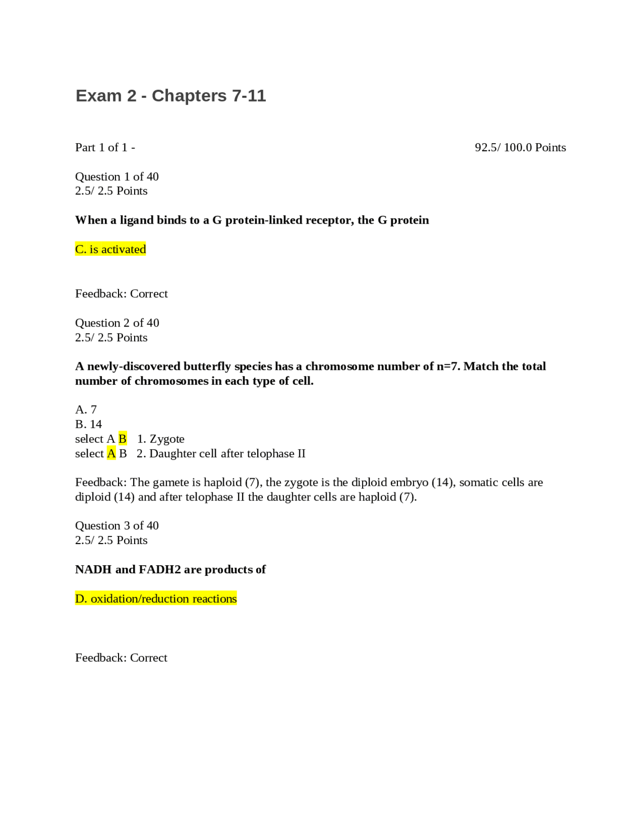 BIOL 133 Exam 2 - Chapters 7-11 Questions with Answers | Exams Biology ...