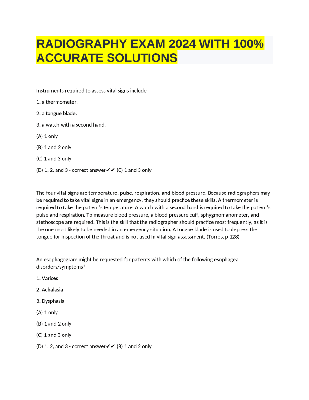 RADIOGRAPHY EXAM 2024 WITH 100% ACCURATE SOLUTIONS | Exams Nursing ...