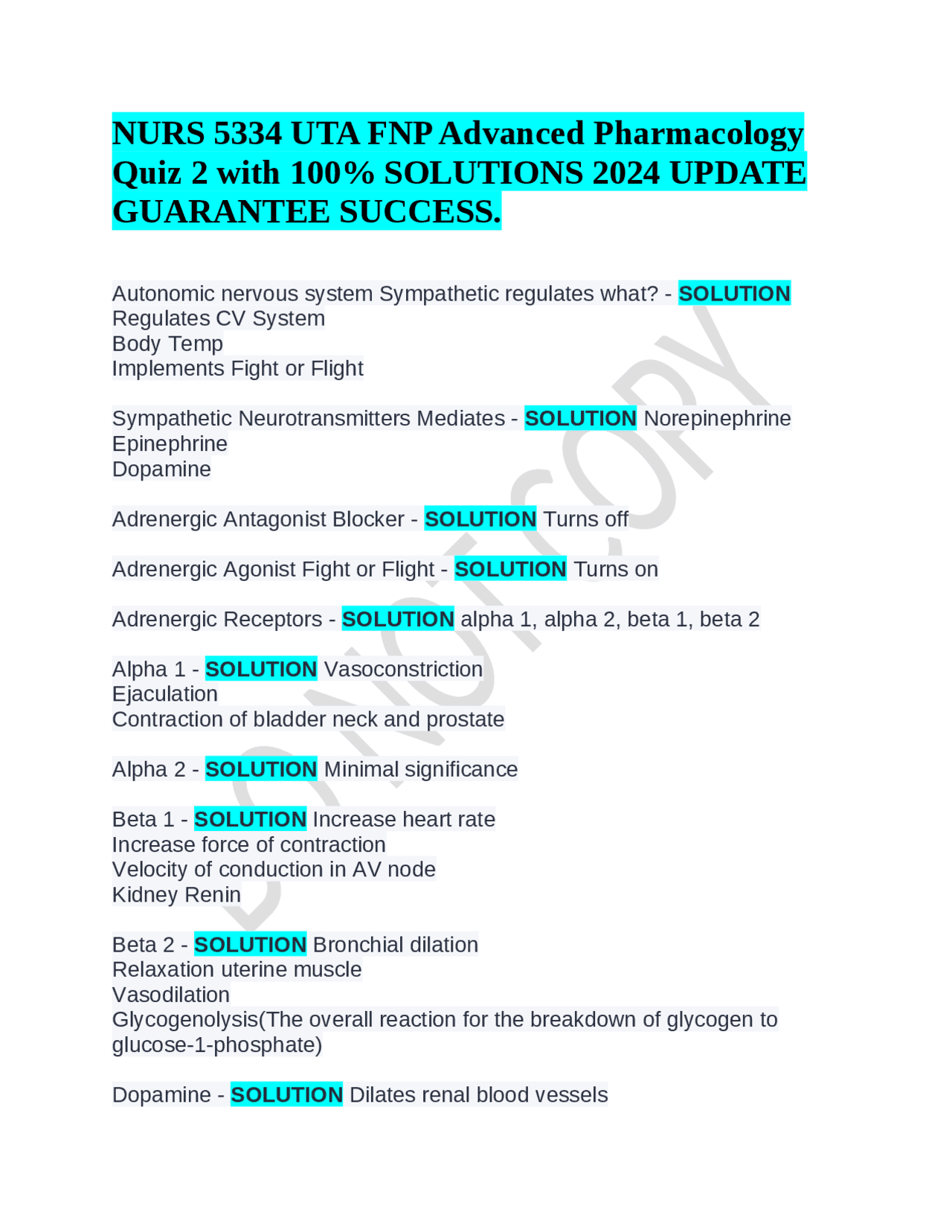 NURS 5334 UTA FNP Advanced Pharmacology Quiz 2 with 100% SOLUTIONS 2024 ...