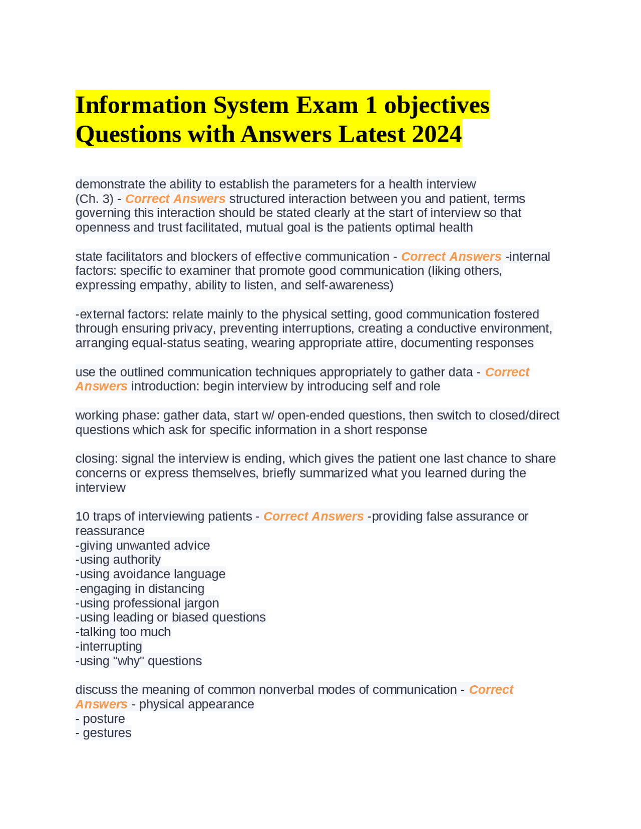 Information System Exam 1 objectives Questions with Answers Latest 2024 ...