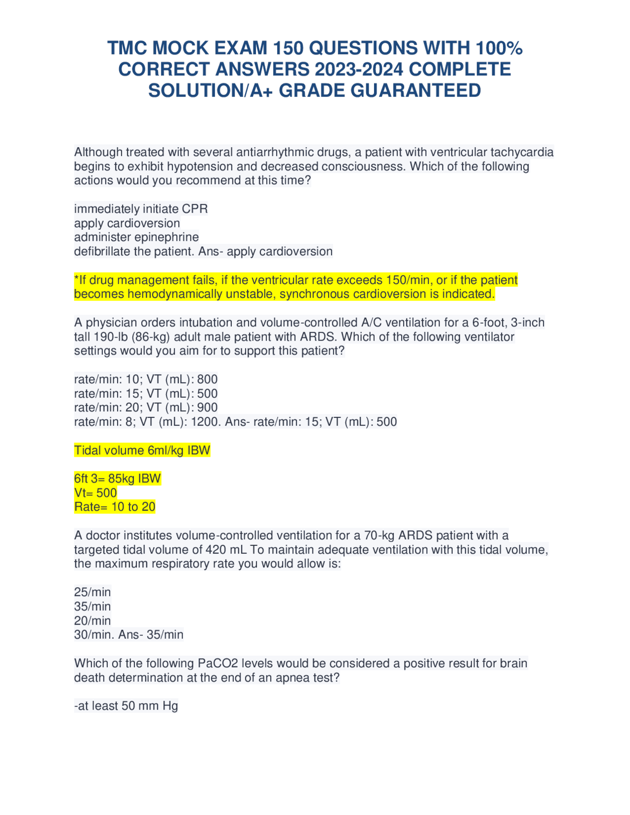 TMC MOCK EXAM 150 QUESTIONS WITH 100% CORRECT ANSWERS 2023-2024 ...