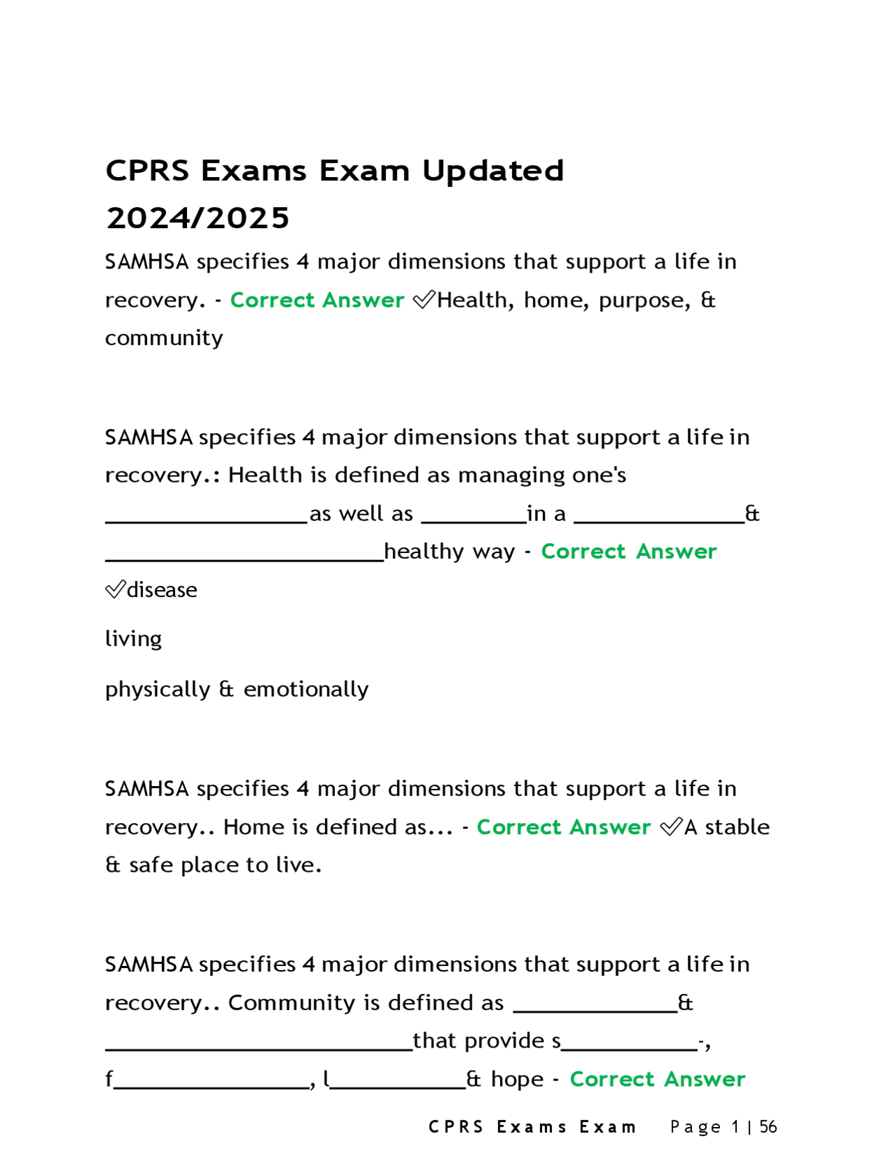 CPRS Exams Exam Updated 2024/2025 | Exams Nursing | Docsity