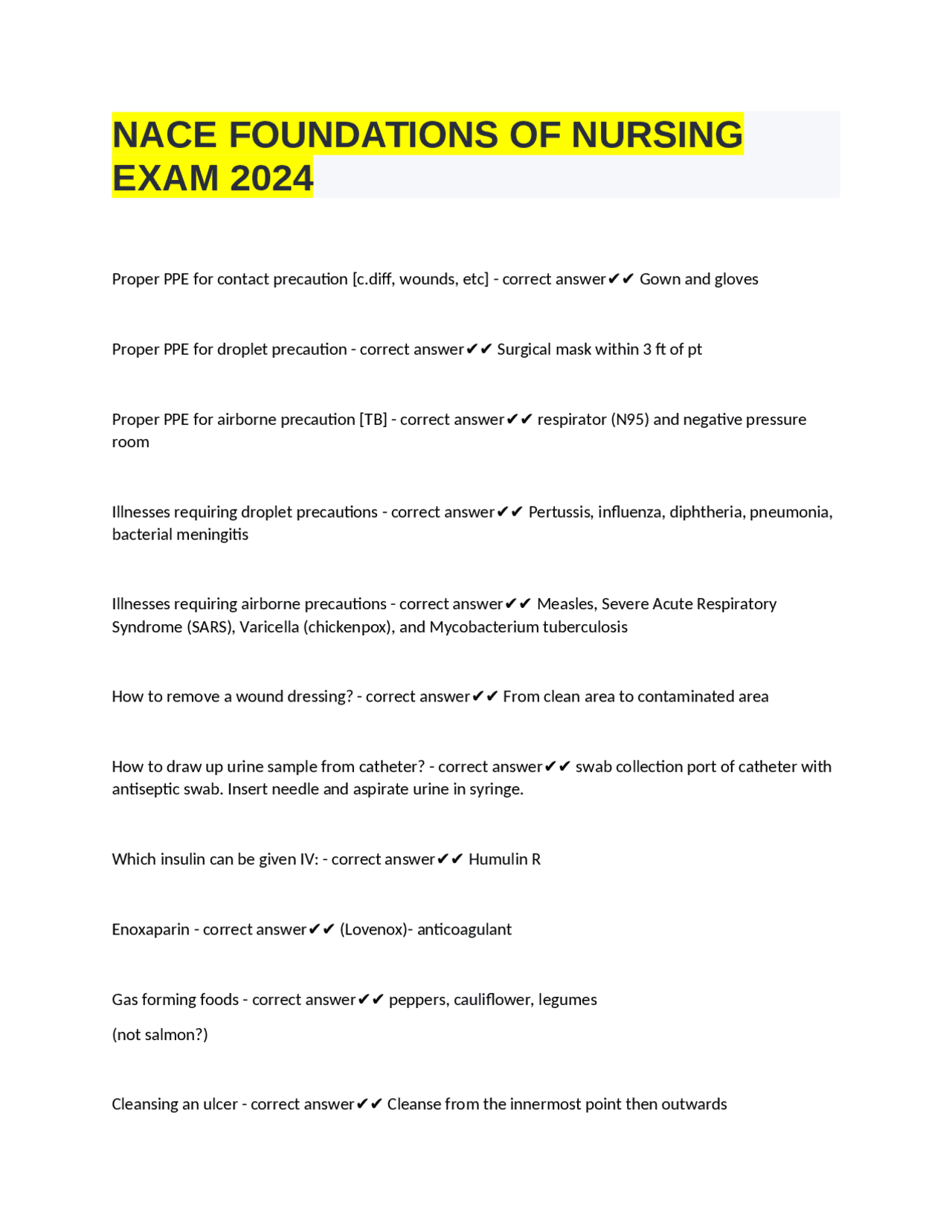 NACE FOUNDATIONS OF NURSING EXAM 2024 | Exams Nursing | Docsity