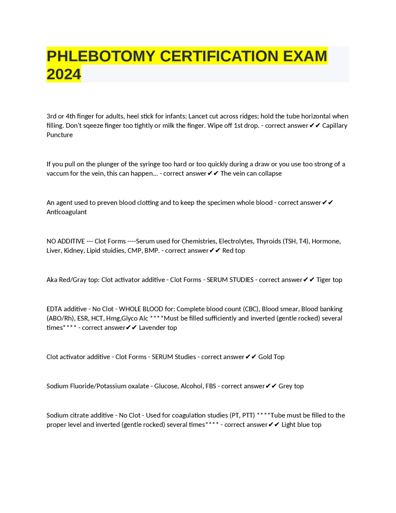 Phlebotomy Certification Exam Guide | Exams Nursing | Docsity