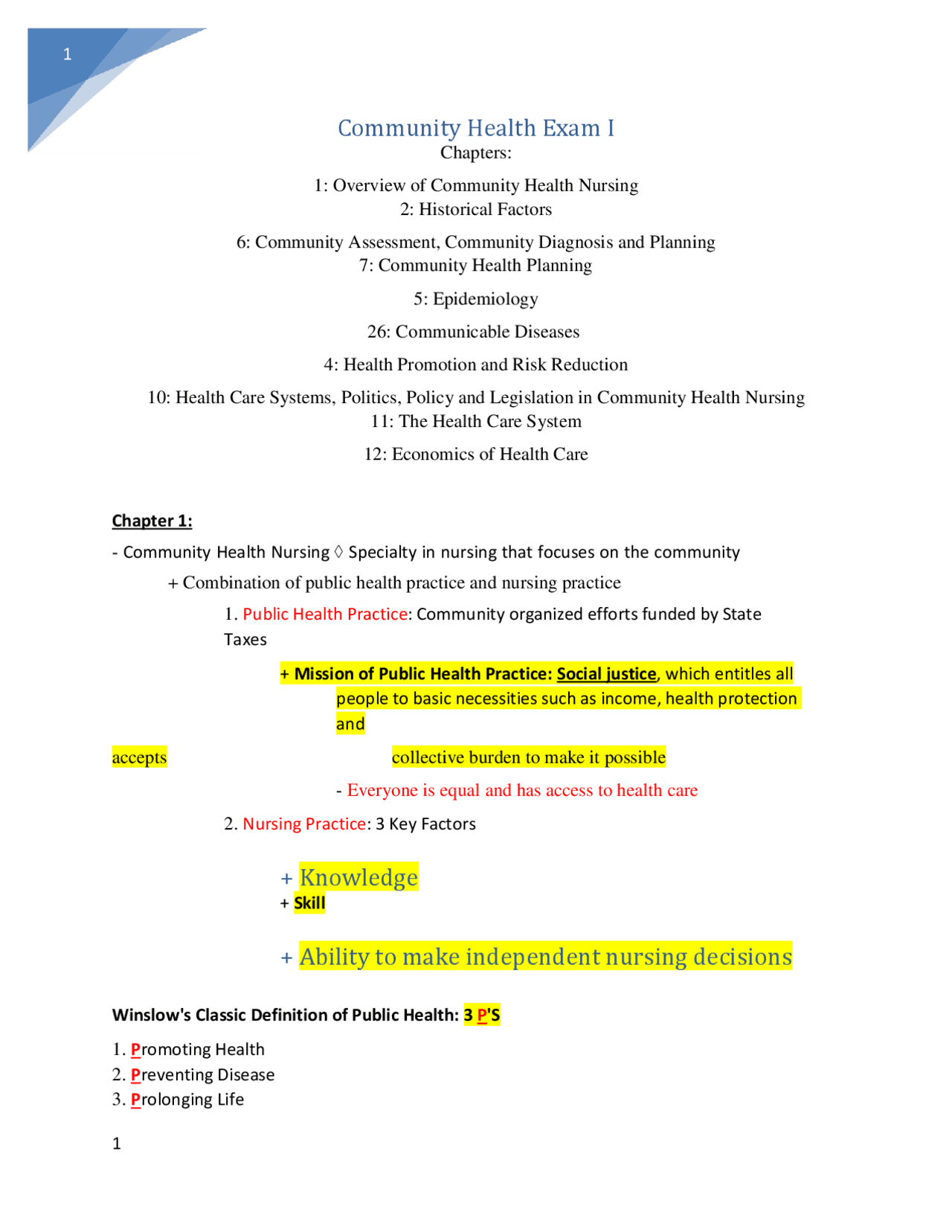 Community Health Exam I questions with correct answers | Exams Nursing ...