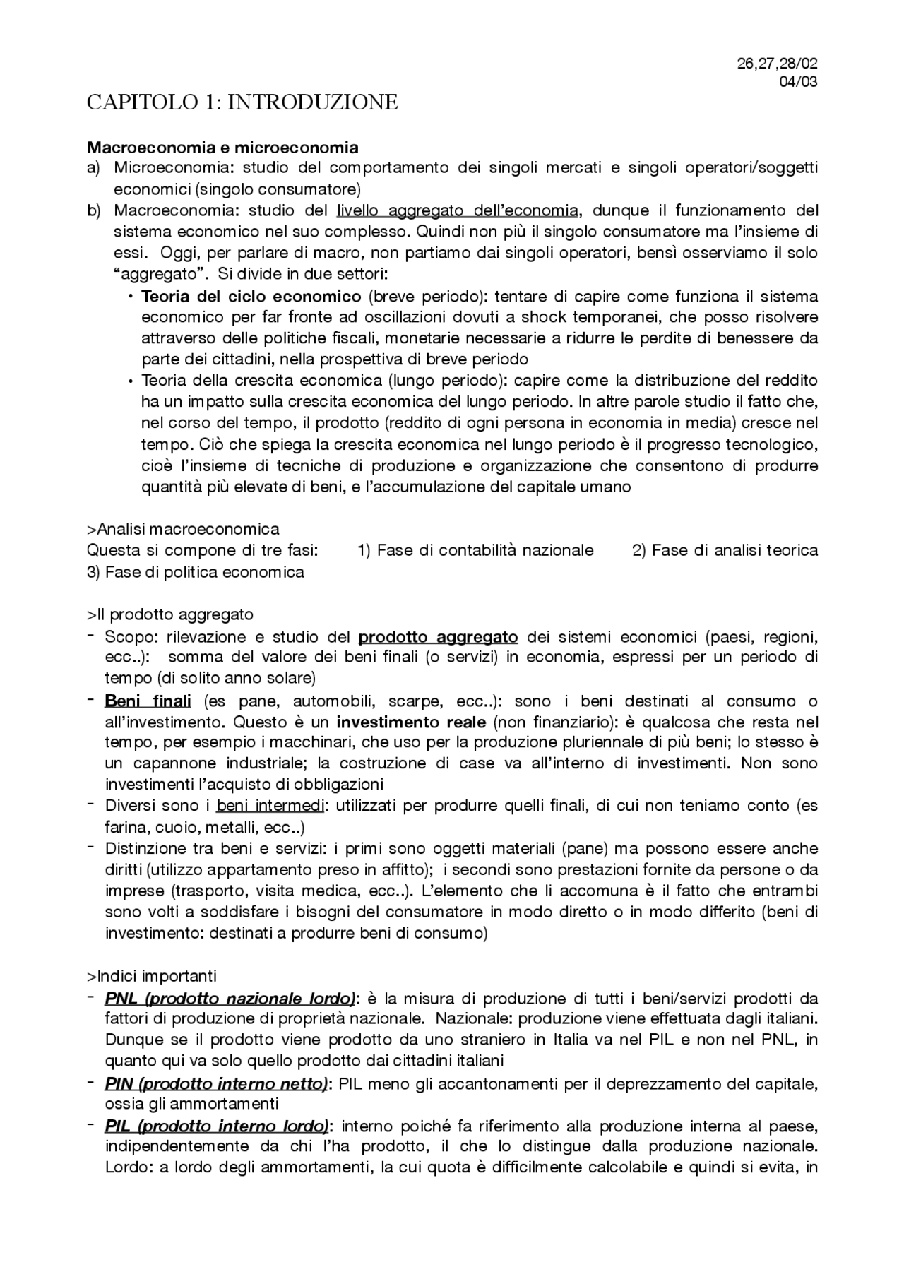 introduzione alla macroeconomia | Appunti di Macroeconomia | Docsity