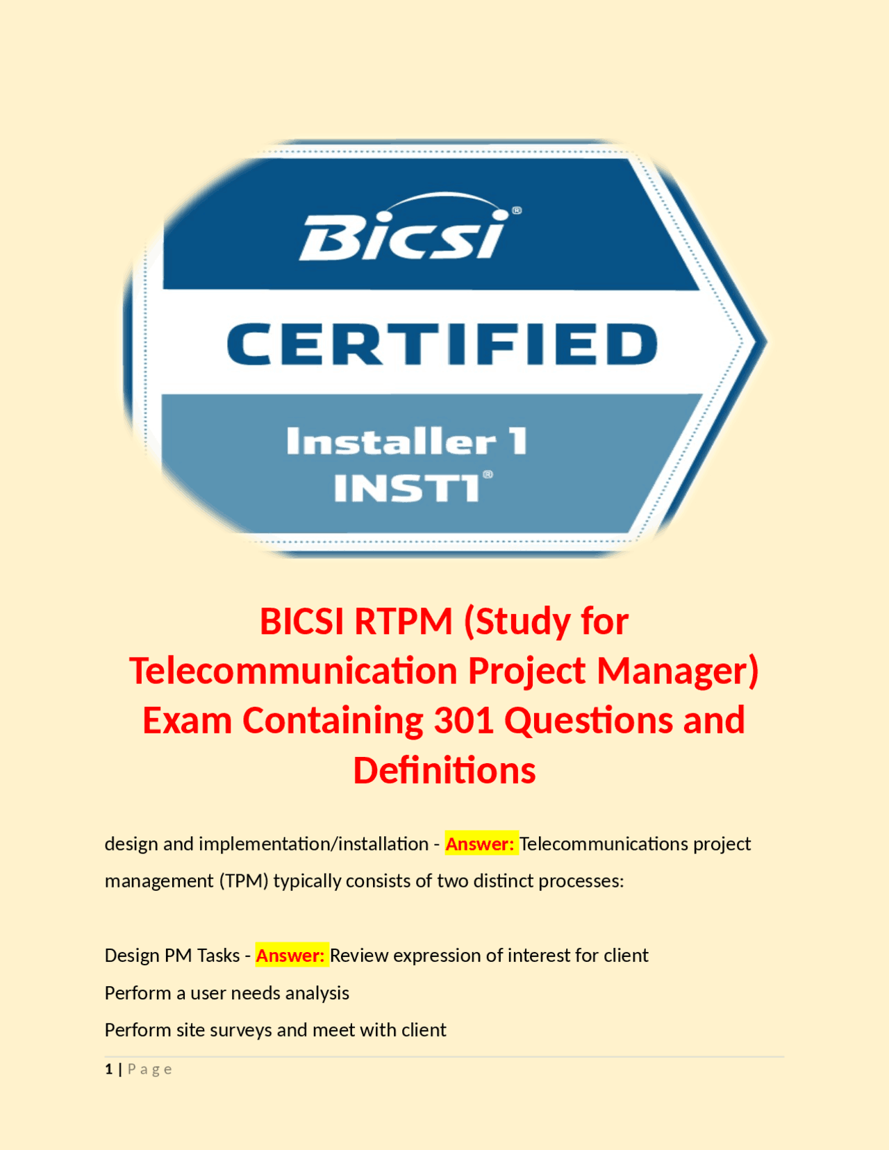 BICSI RTPM (Study for Telecommunication Project Manager) | Exams ...