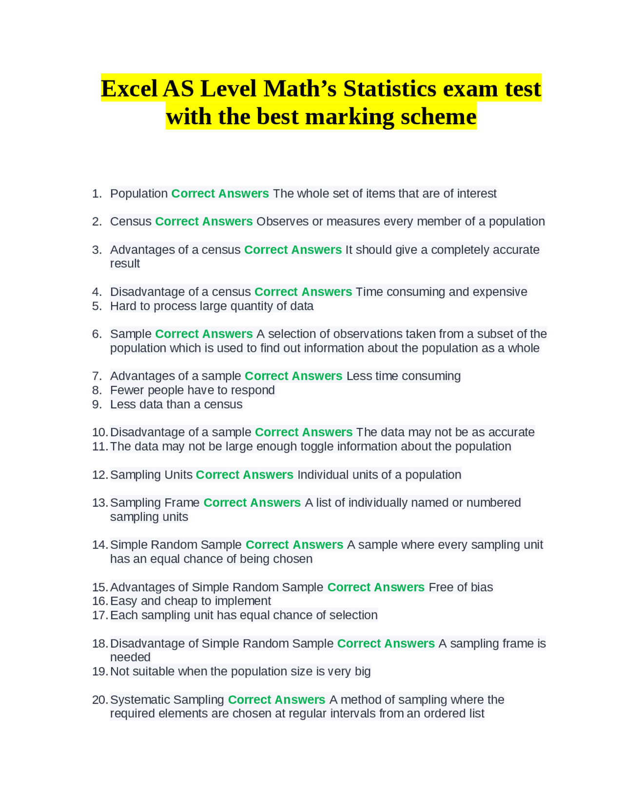 Excel AS Level Math’s Statistics exam test with the best marking scheme ...