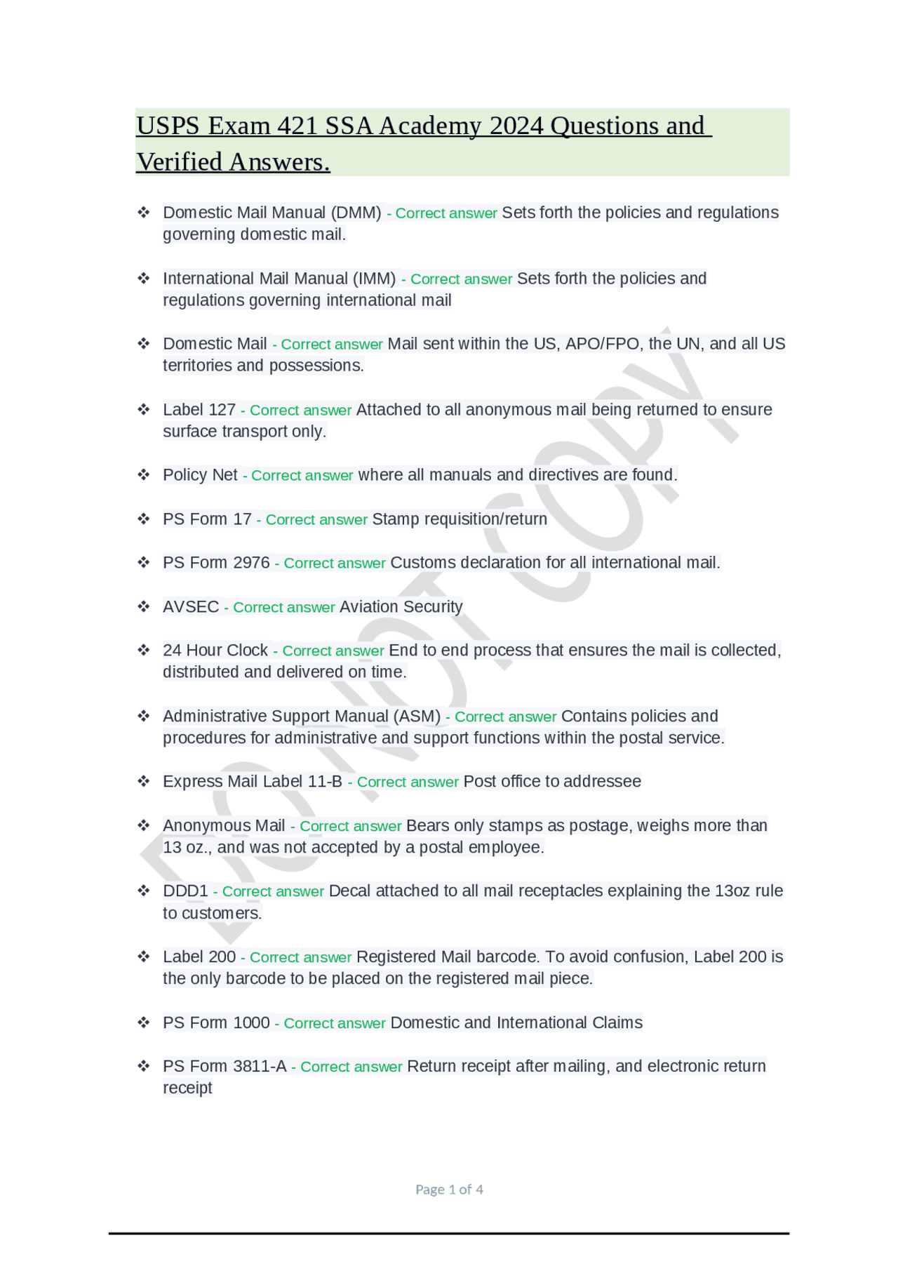 USPS Exam 421 SSA Academy 2024 Questions and Verified Answers. | Exams ...
