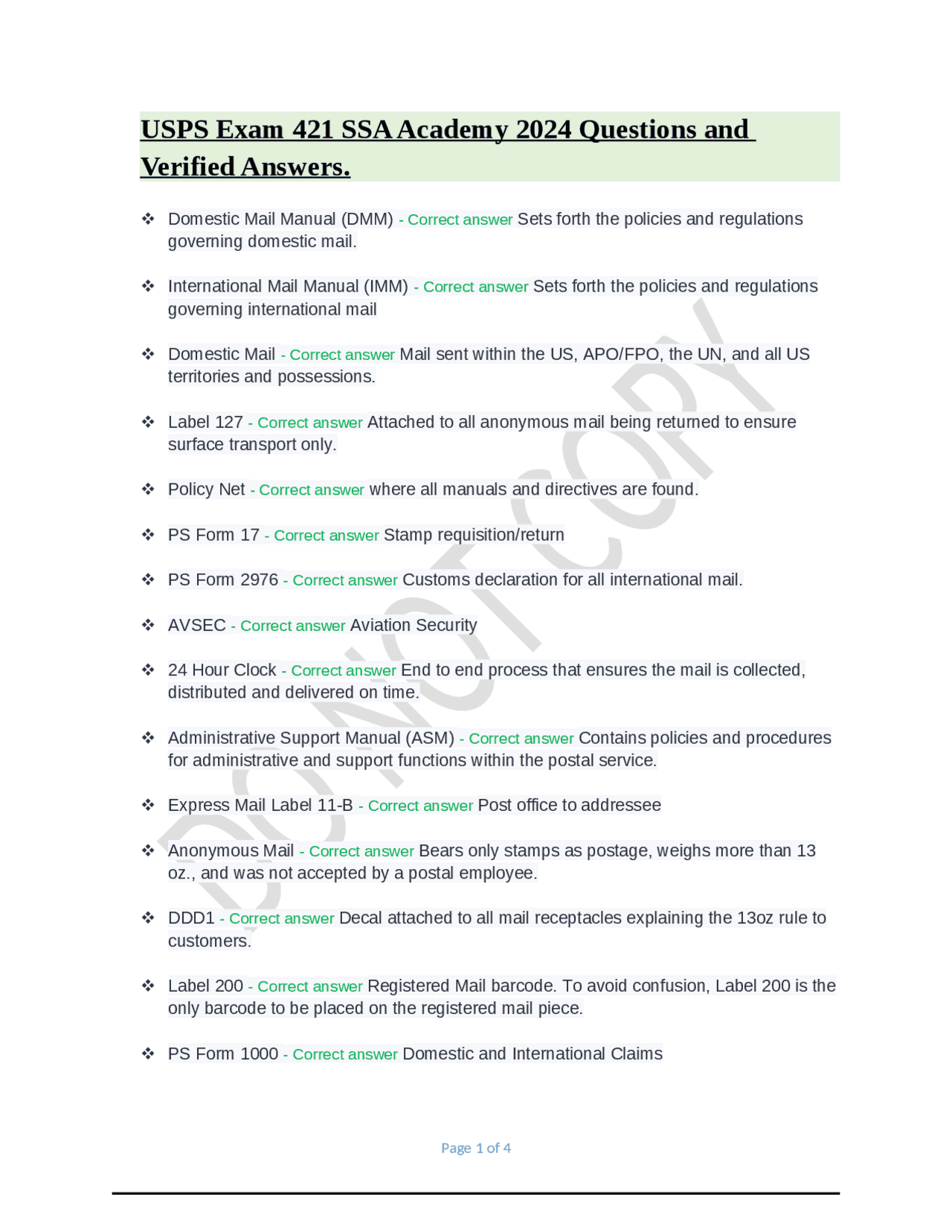 USPS Exam 421 SSA Academy 2024 Questions and Verified Answers. | Exams ...