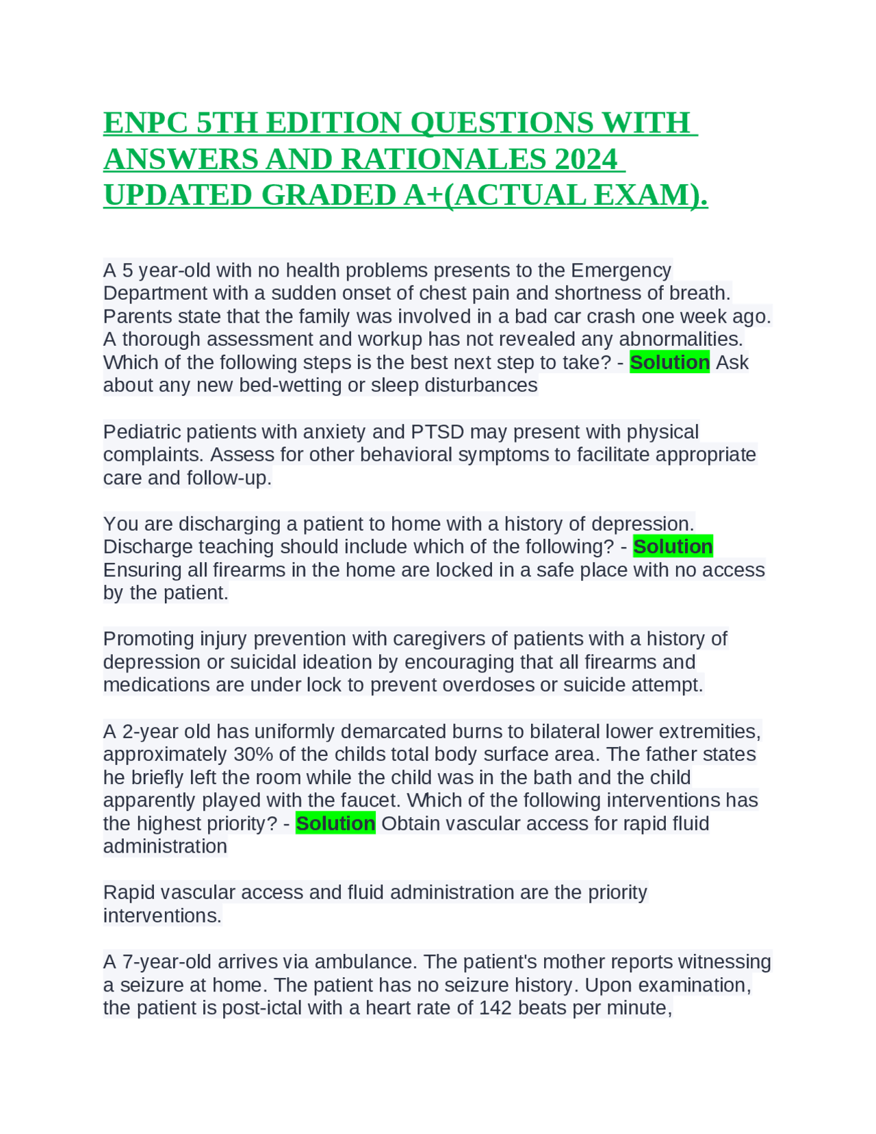 ENPC 5TH EDITION QUESTIONS WITH ANSWERS AND RATIONALES 2024 UPDATED ...