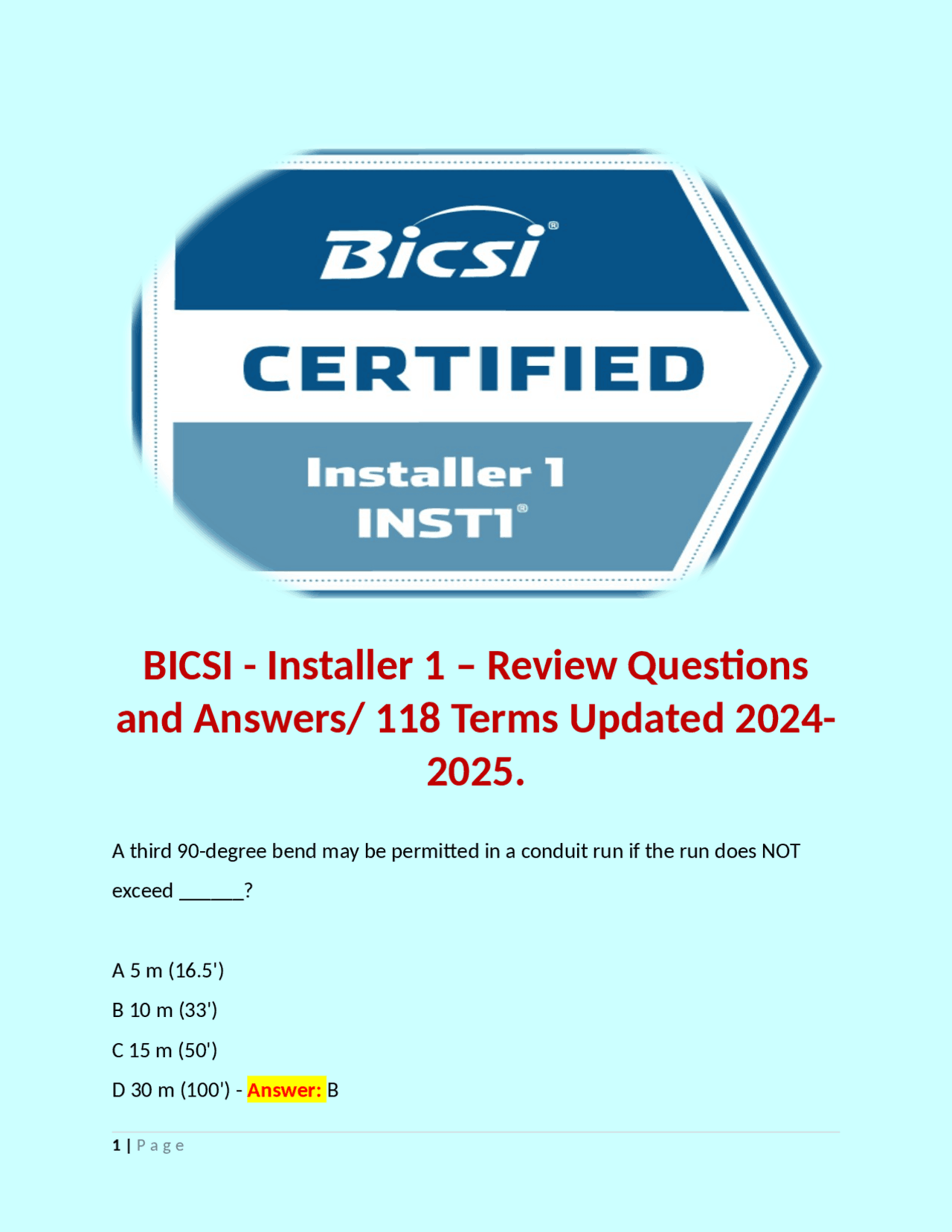 Bicsi Installer 1 Review Exams Computer Science Docsity 