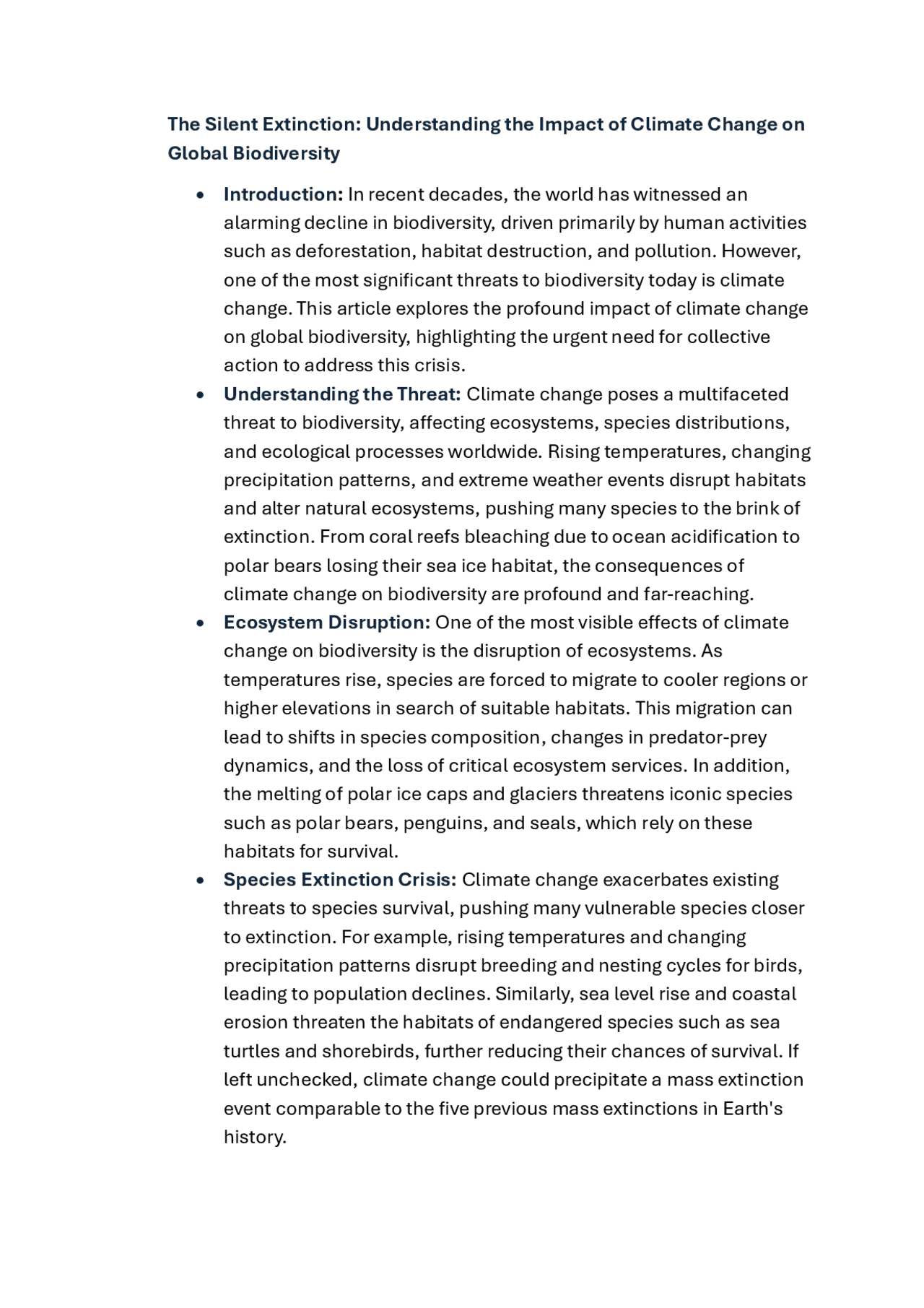 The Silent Extinction: Understanding the Impact of Climate Change on ...