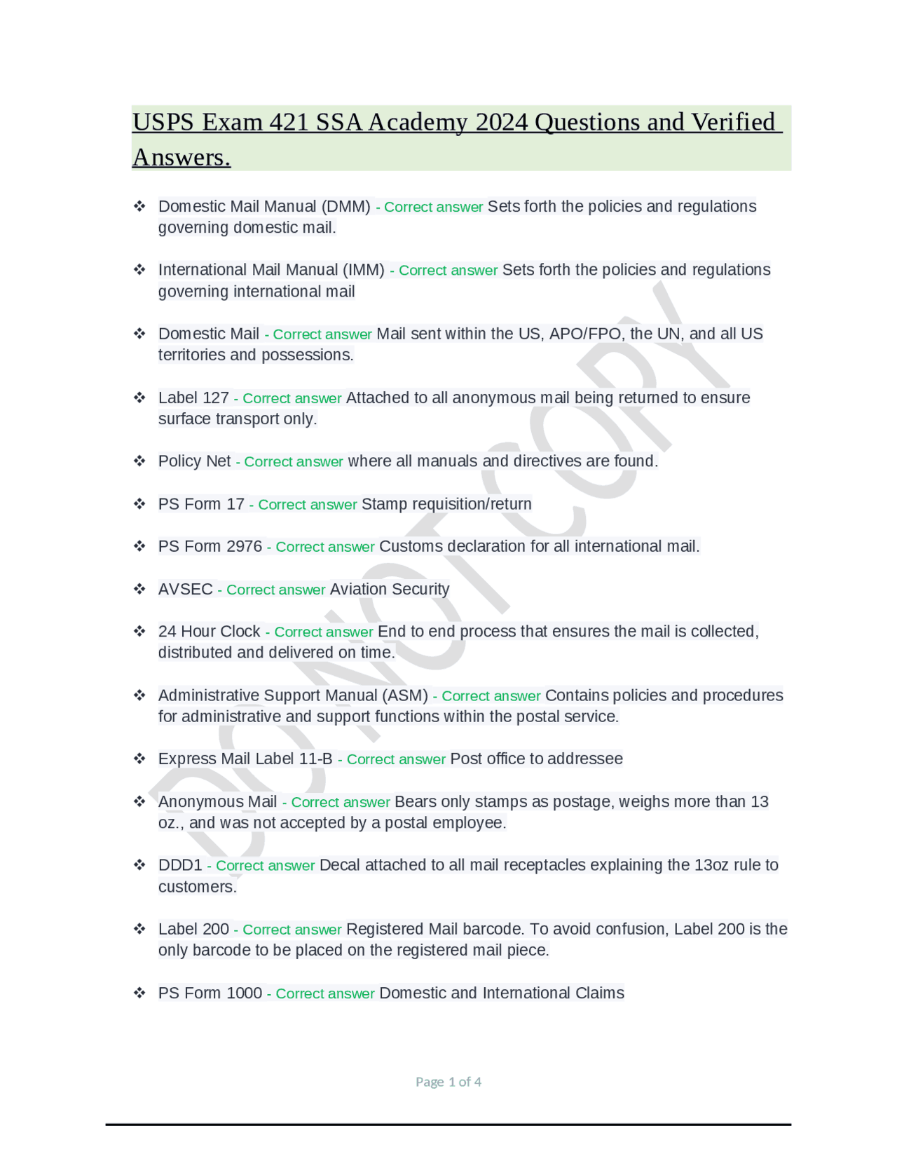 USPS Exam 421 SSA Academy 2024 Questions and Verified Answers. | Exams ...