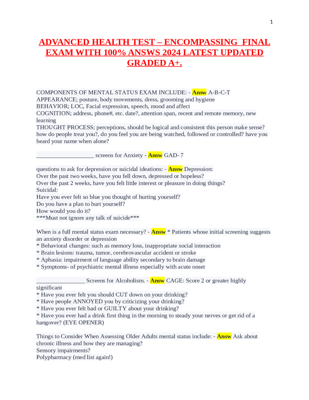 ADVANCED HEALTH TEST – ENCOMPASSING FINAL EXAM WITH 100% ANSWS 2024 ...