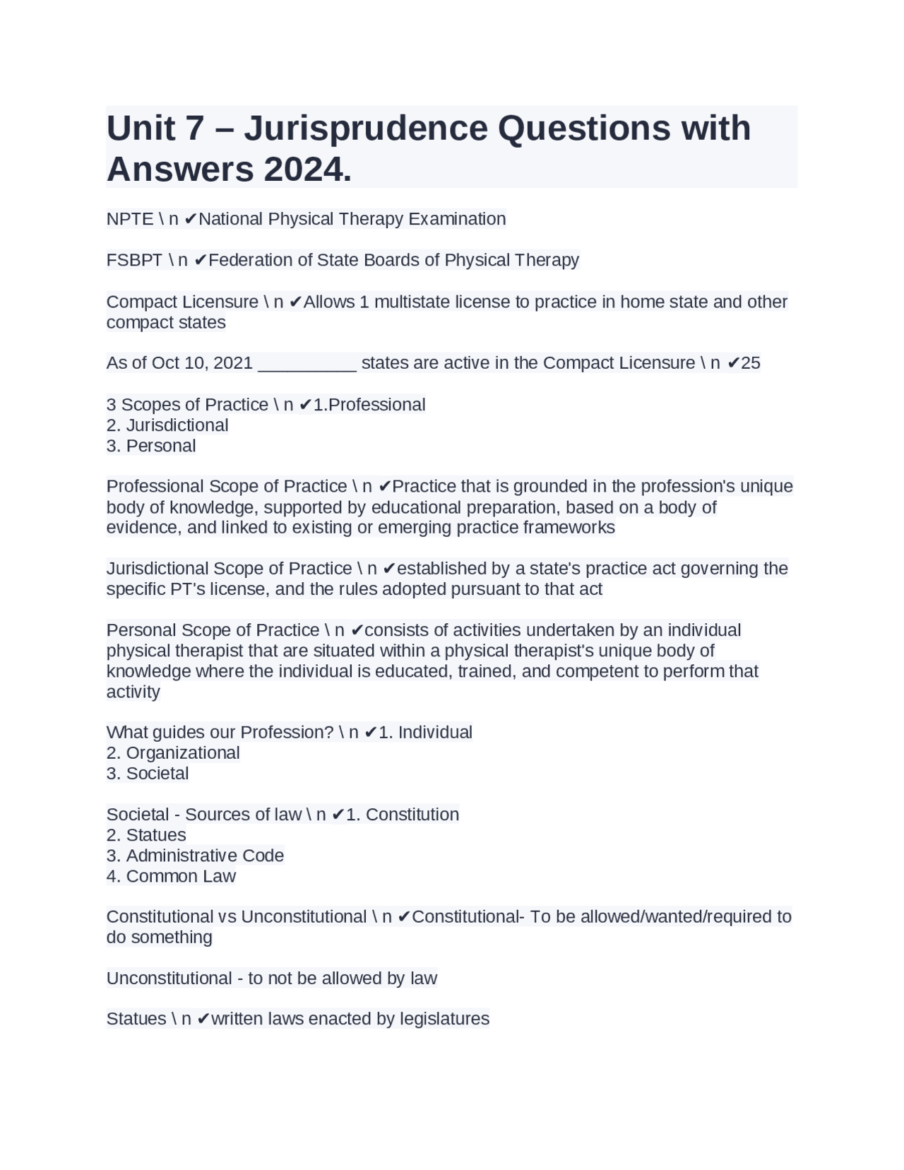 Unit 7 – Jurisprudence Questions with Answers 2024. | Exams Medicine ...