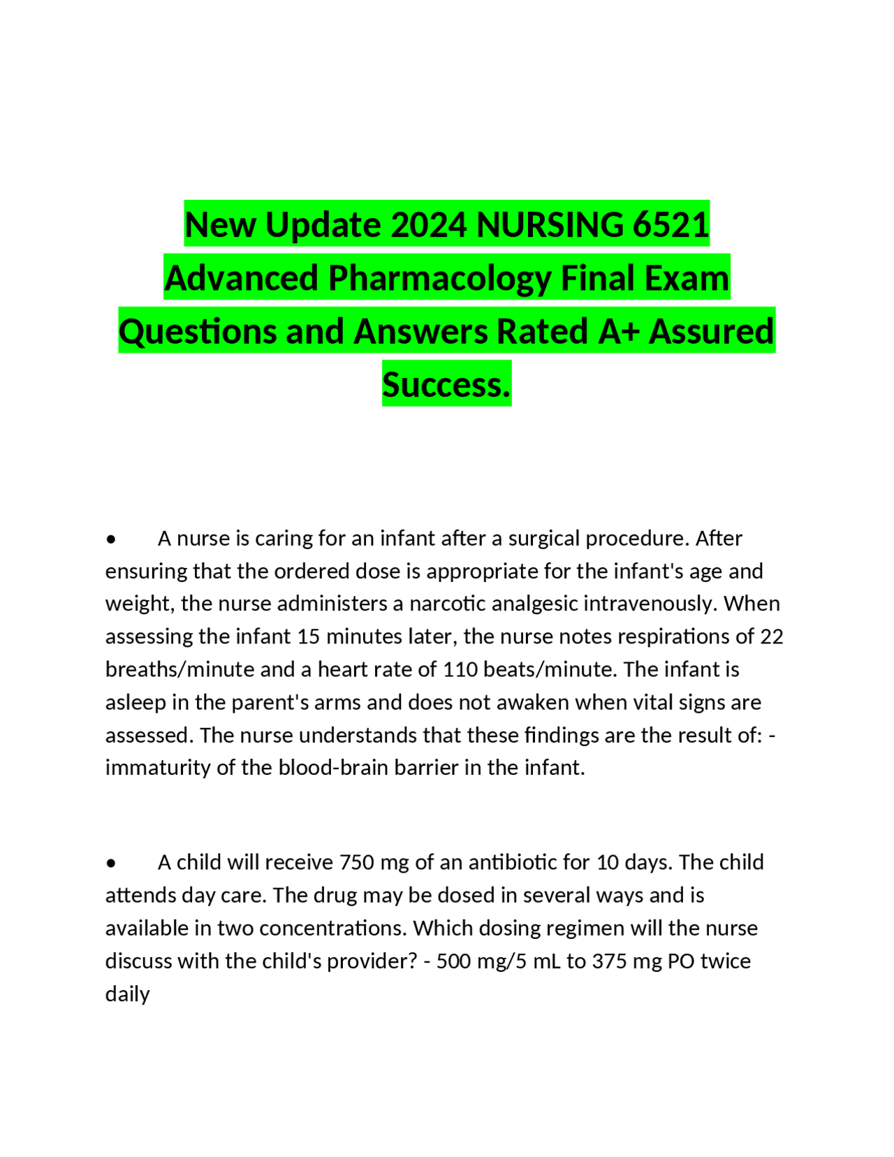New Update 2024 NURSING 6521 Advanced Pharmacology Final Exam Questions ...