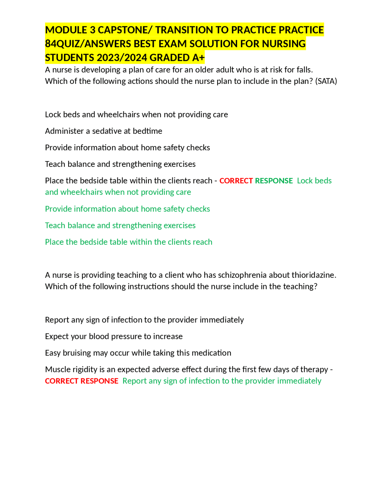 MODULE 3 CAPSTONE/ TRANSITION TO PRACTICE PRACTICE 84QUIZ/ANSWERS BEST ...