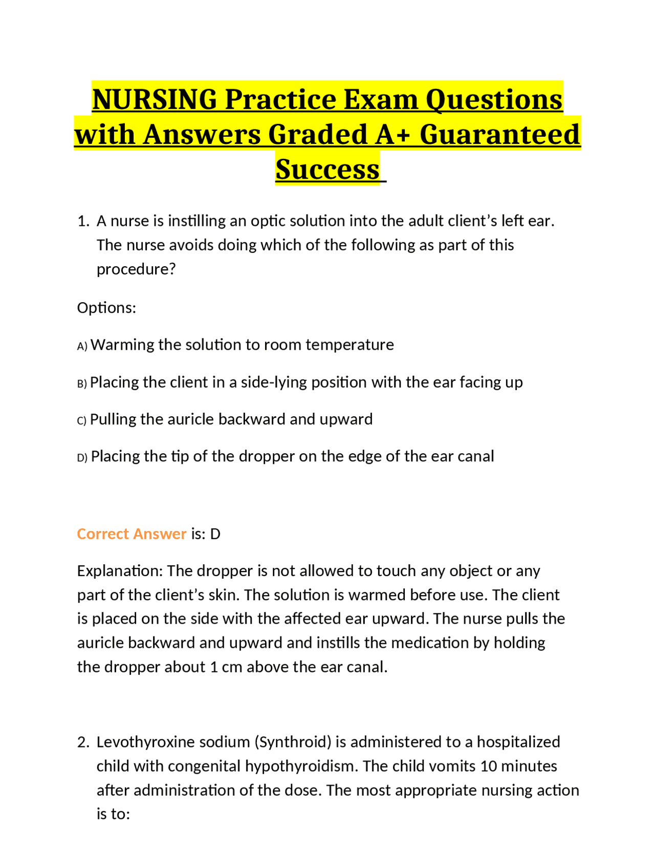 NURSING Practice Exam Questions with Answers Graded A+ Guaranteed ...