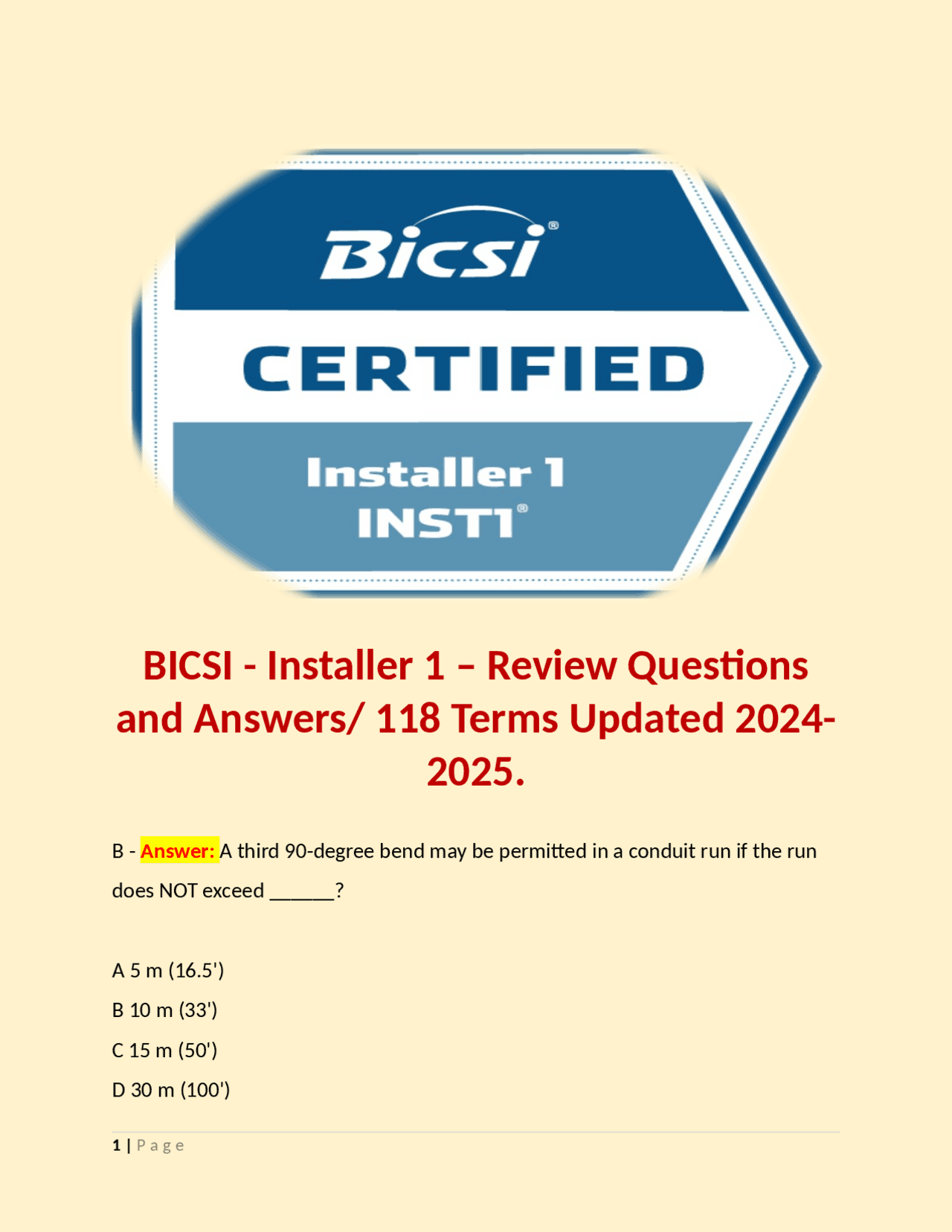 Bicsi Installer 1 Review Exams Advanced Computational Complexity Docsity